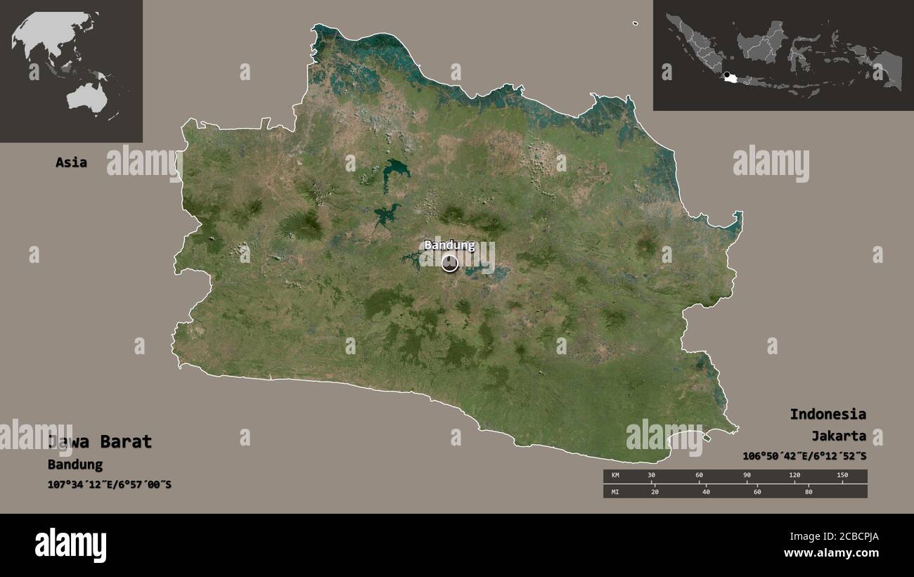 Shape of Jawa Barat, province of Indonesia, and its capital. Distance ...