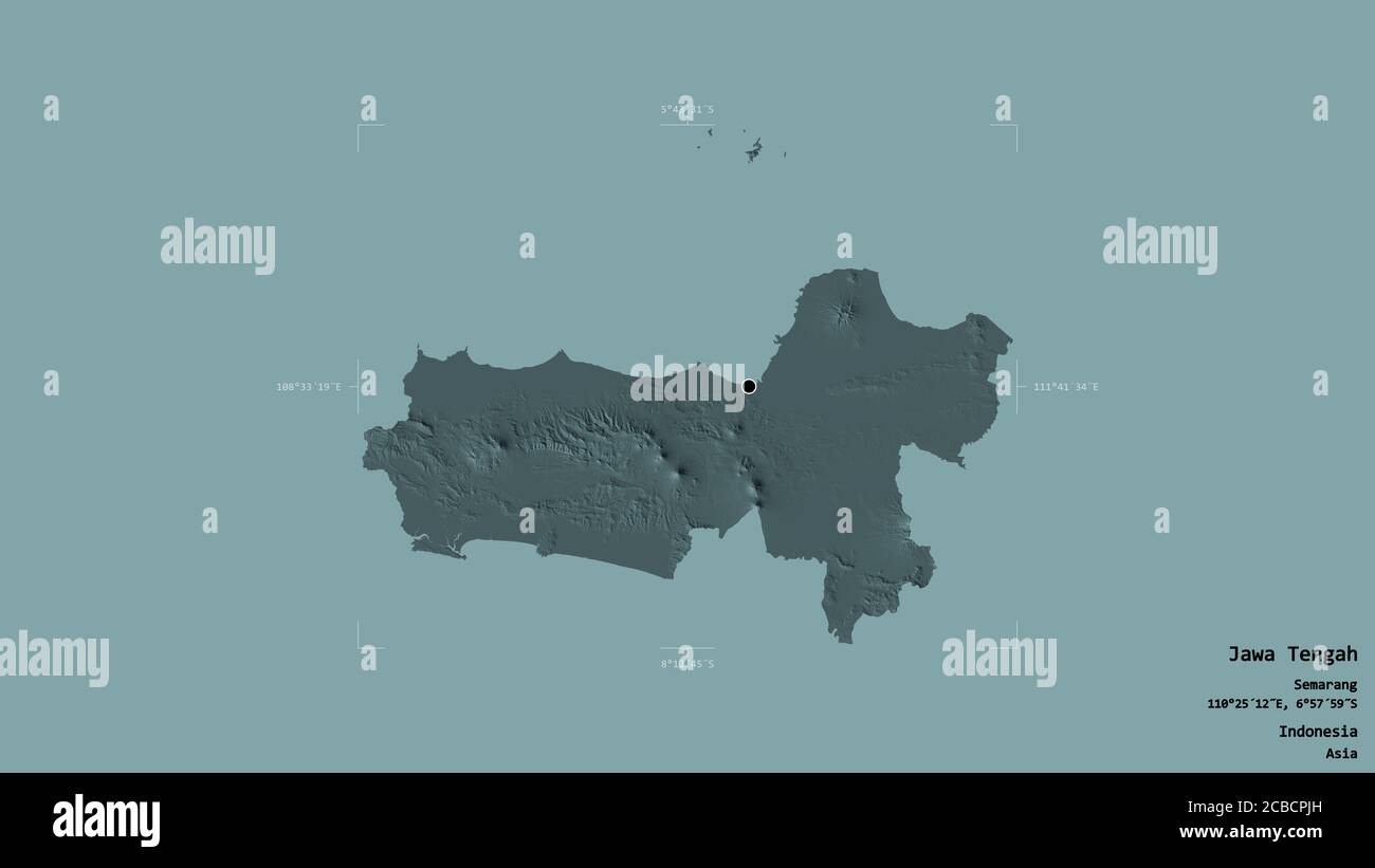 Area of Jawa Tengah, city of Indonesia, isolated on a solid background ...