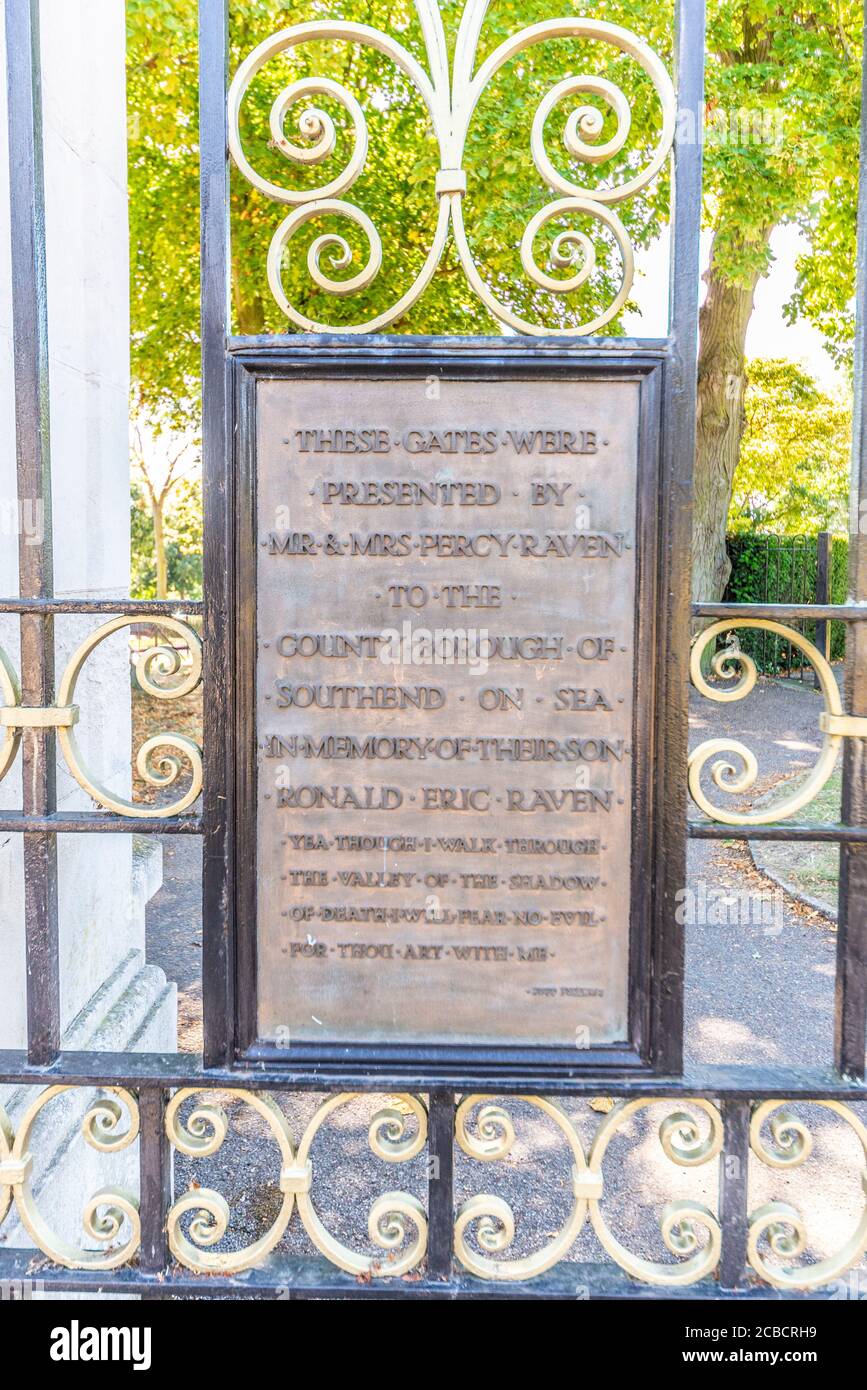 Chalkwell Park gates with memorial inscription. Raven Gates, built in ...