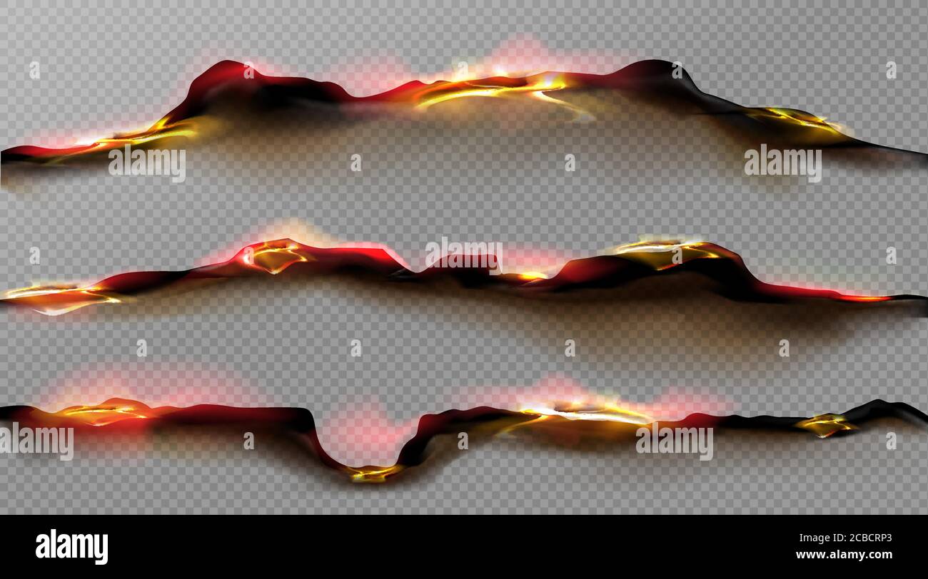Burn paper borders, burnt page with smoldering fire on charred uneven ...