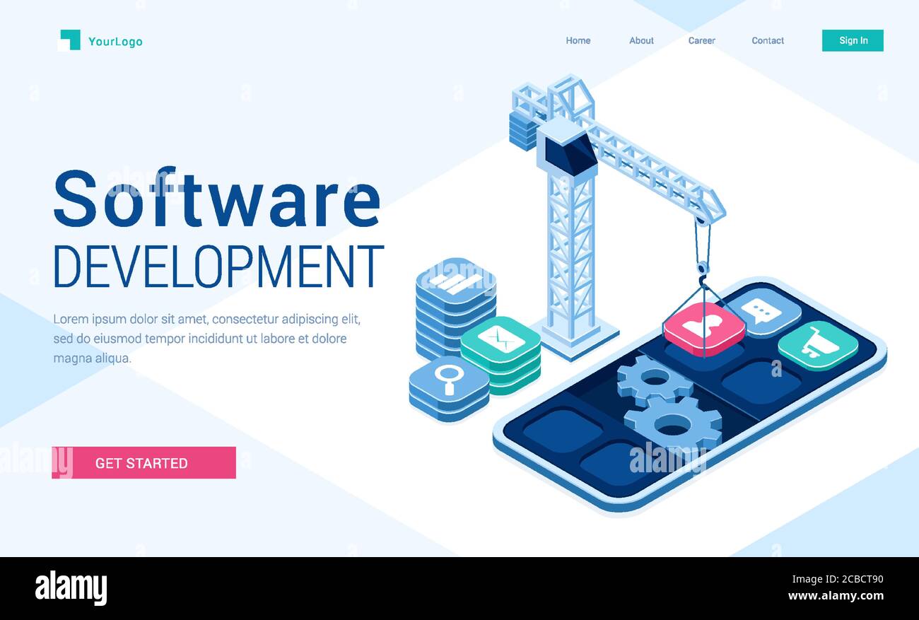Software Development Banner Concept Of Engineering And Programming Mobile Applications Website 6424