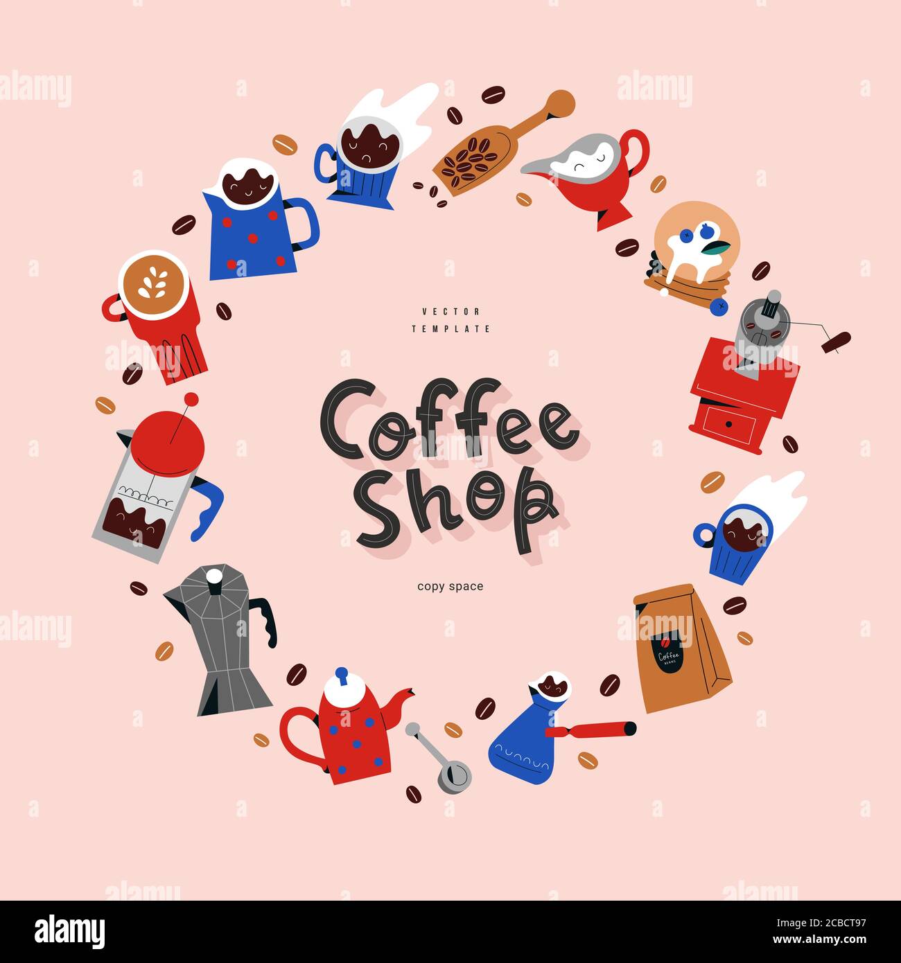 Coffee shop lettering logo with decorative circle frame, vector ...