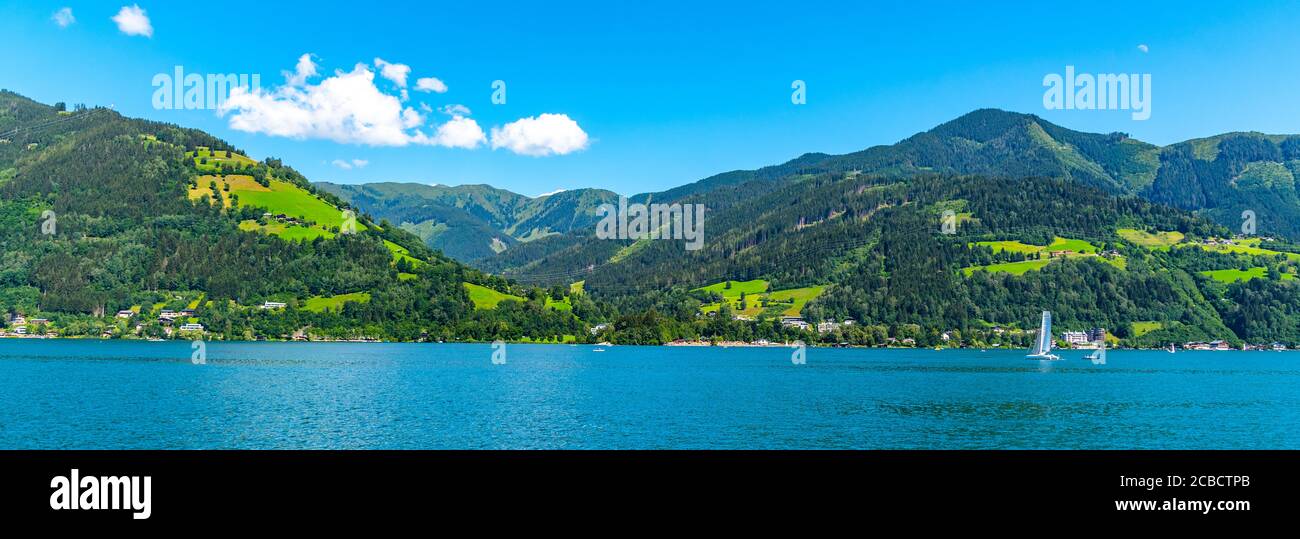 Lake Zell, German: Zeller See, and mountains on the backround. Zell am ...