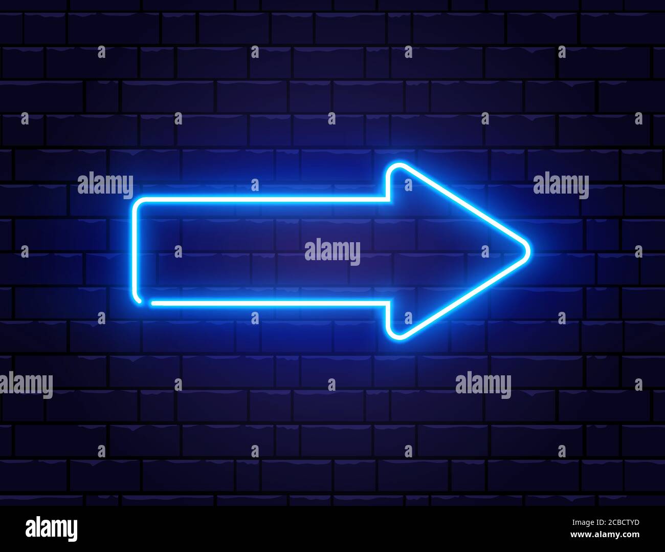 Arrow blue neon on brick wall. Realistic shining signboard. Glowing ...