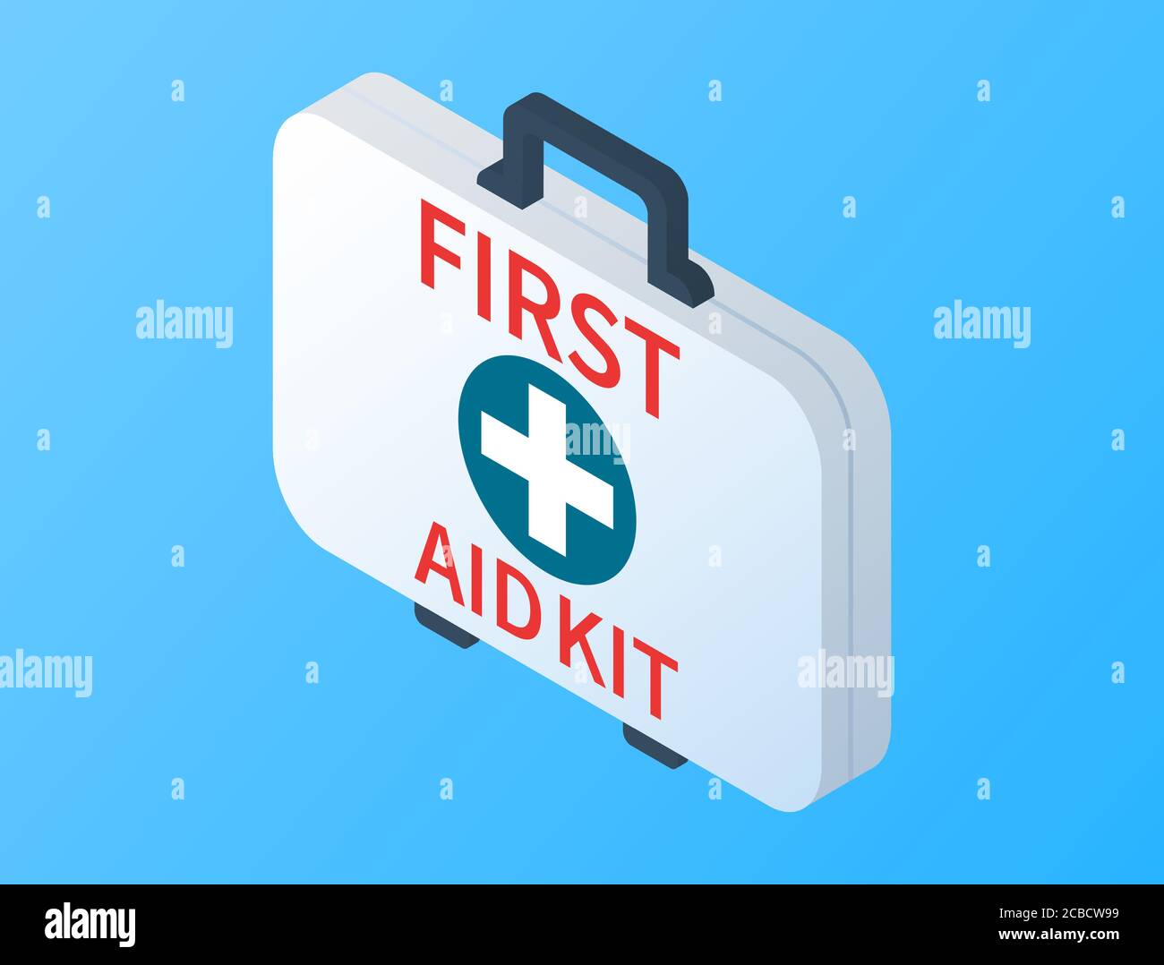 Isometric first aid kit isolated on blue background. Medical ...
