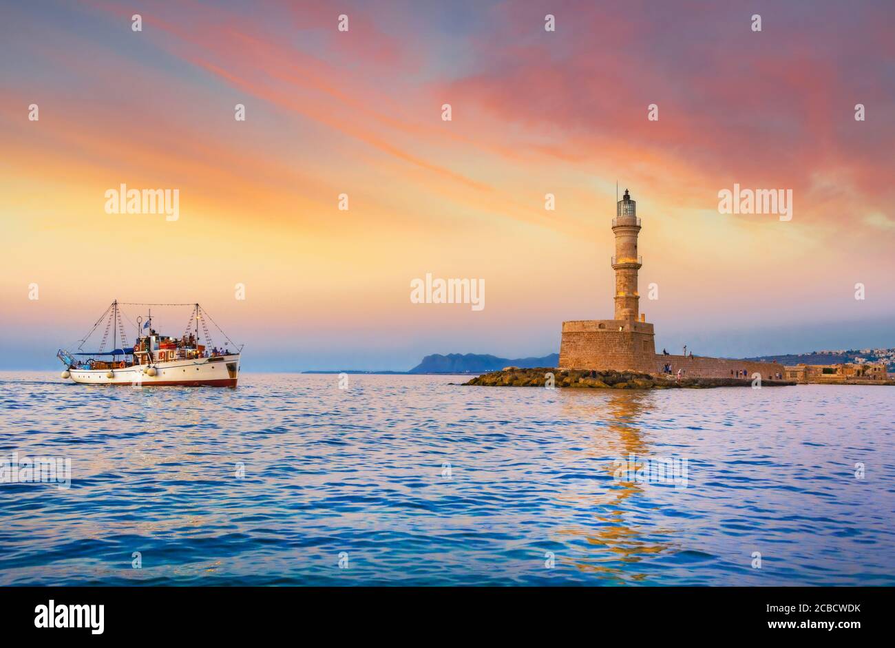 Panorama of the beautiful old harbor of Chania with the amazing ...