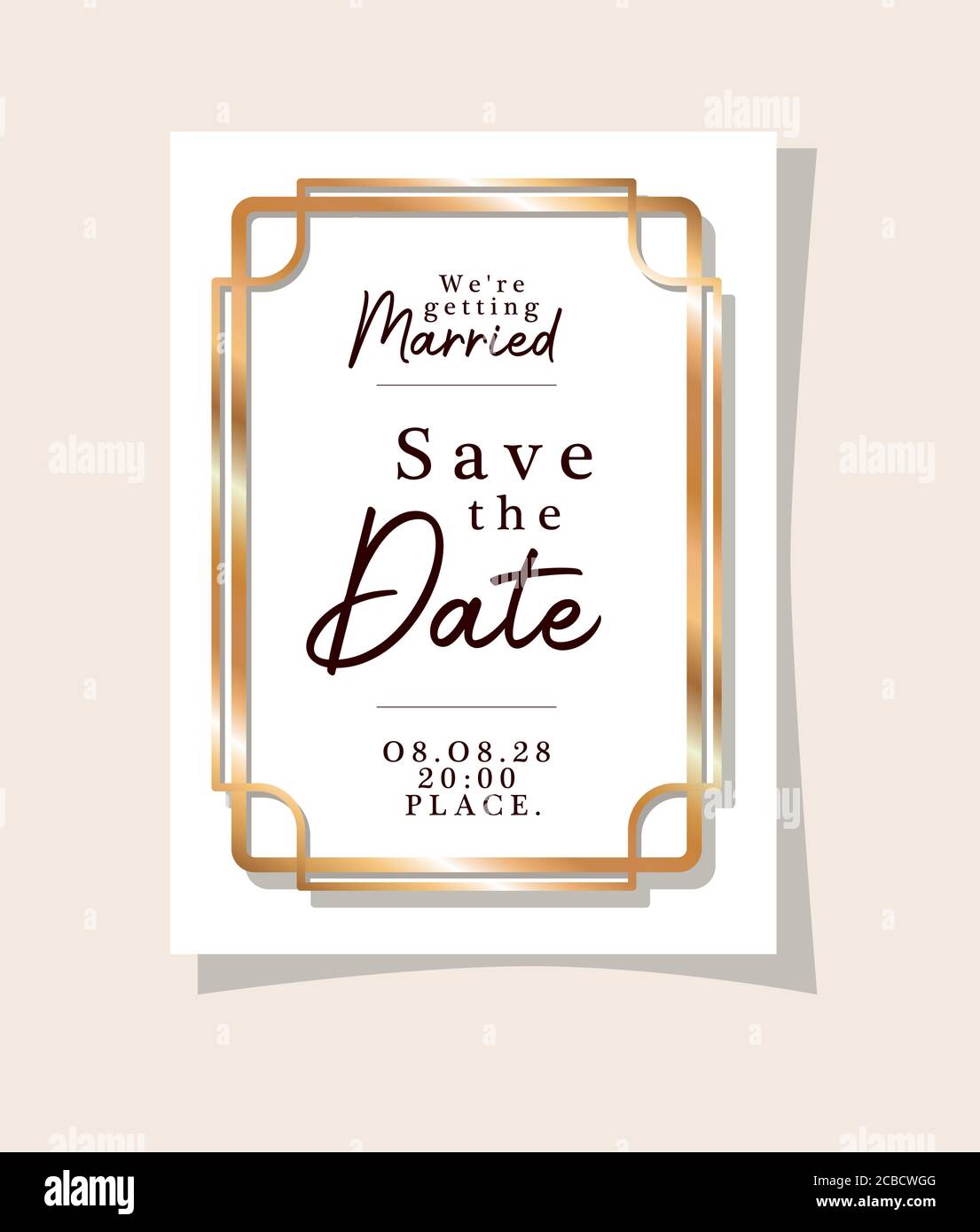 Wedding invitation with gold frame design, Save the date and engagement ...