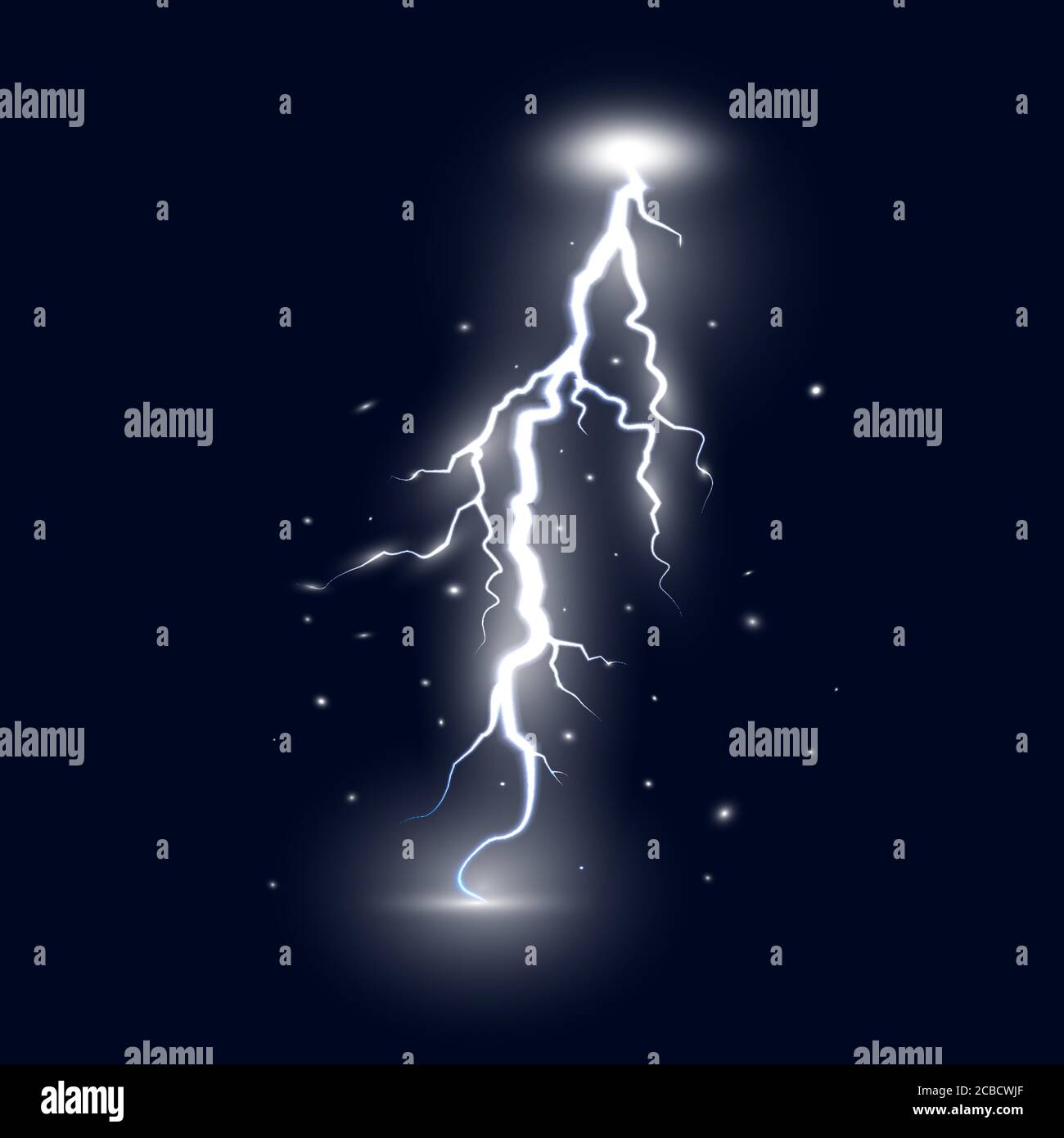 Bright white lightning isolated on dark background. Thunder storm ...