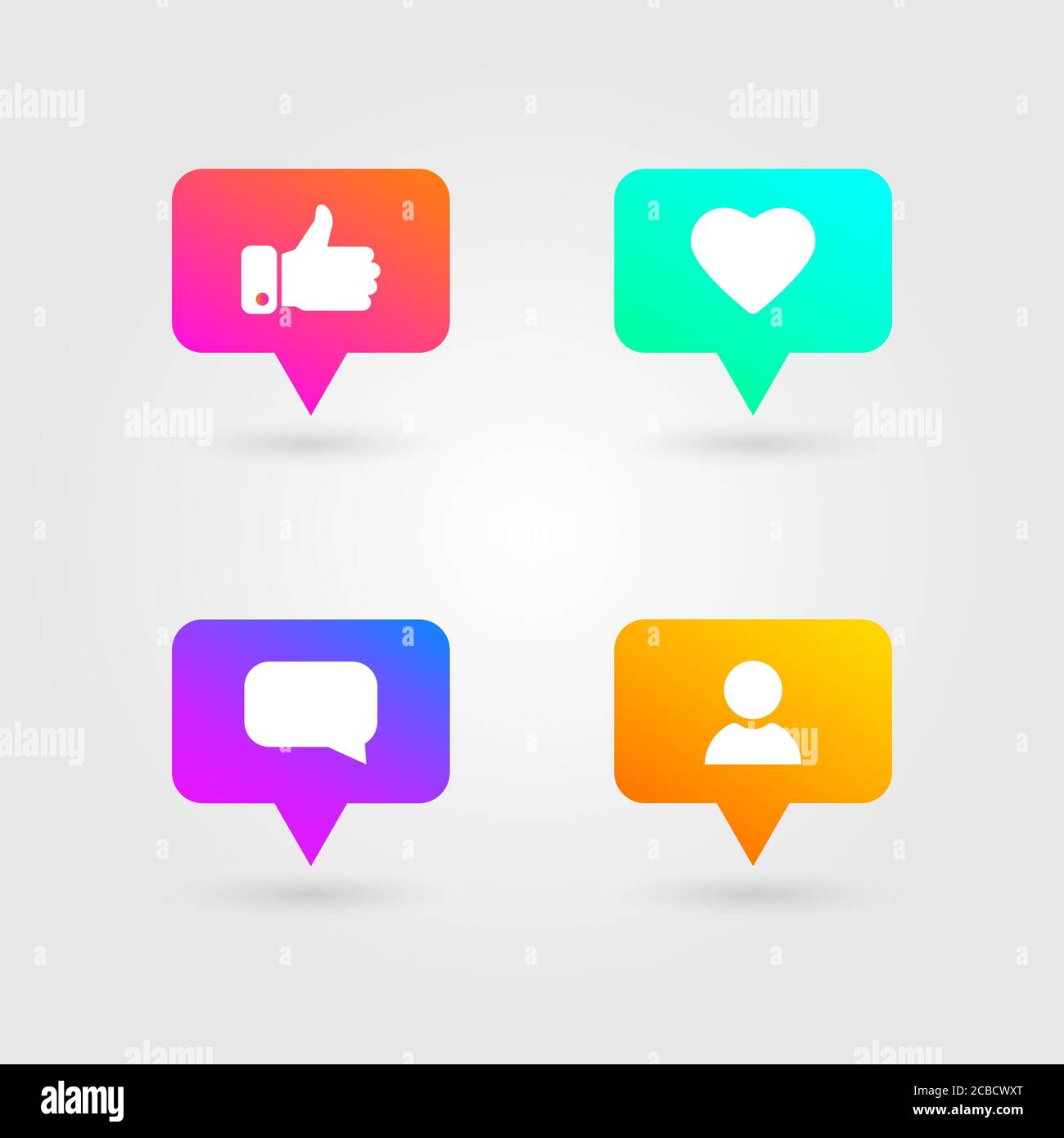 Like, thumbs up and love icons set. Social media elements. Bright ...