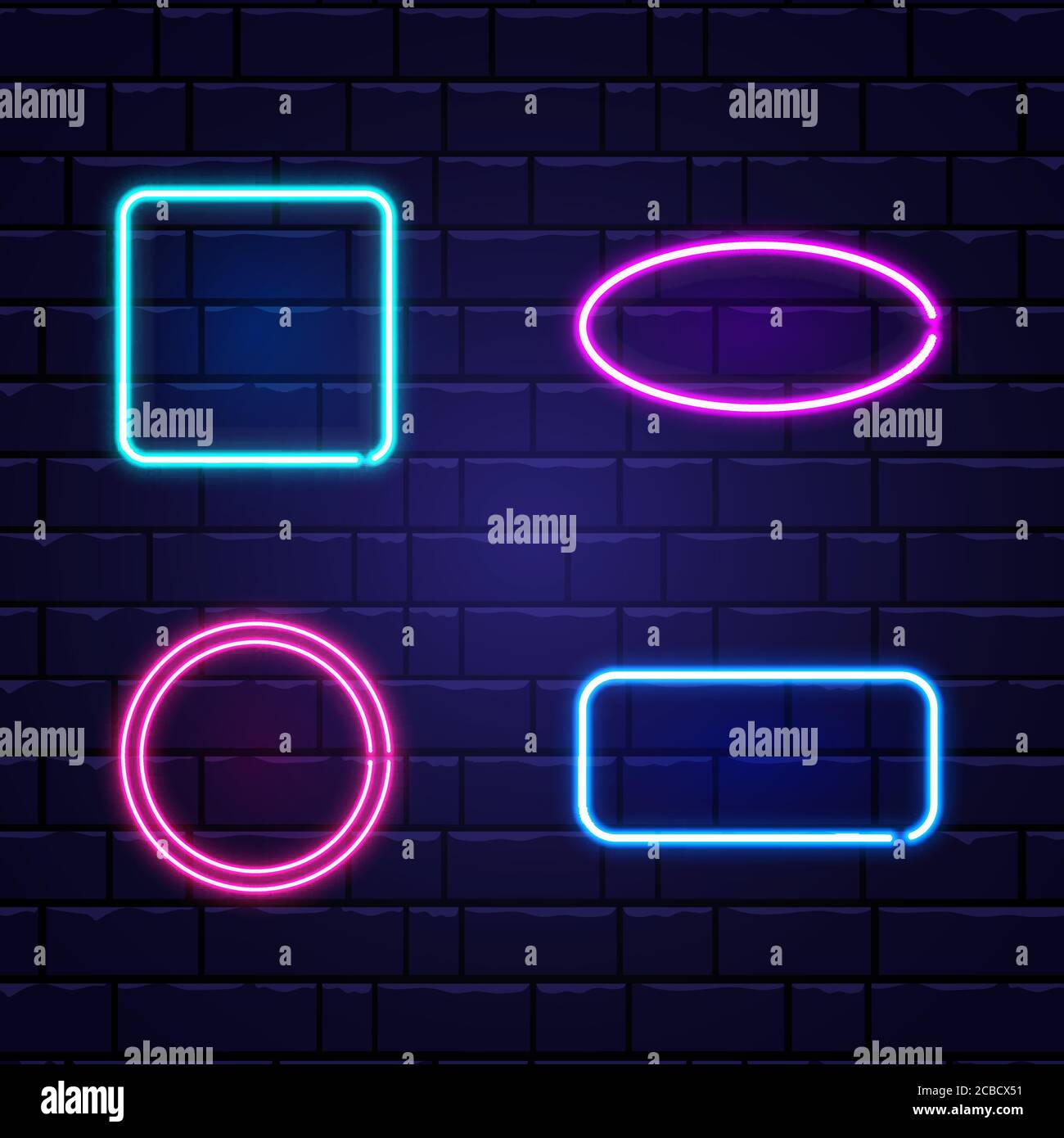 Neon Banners Set Color Neon Frames On Brick Wall Realistic Glowing