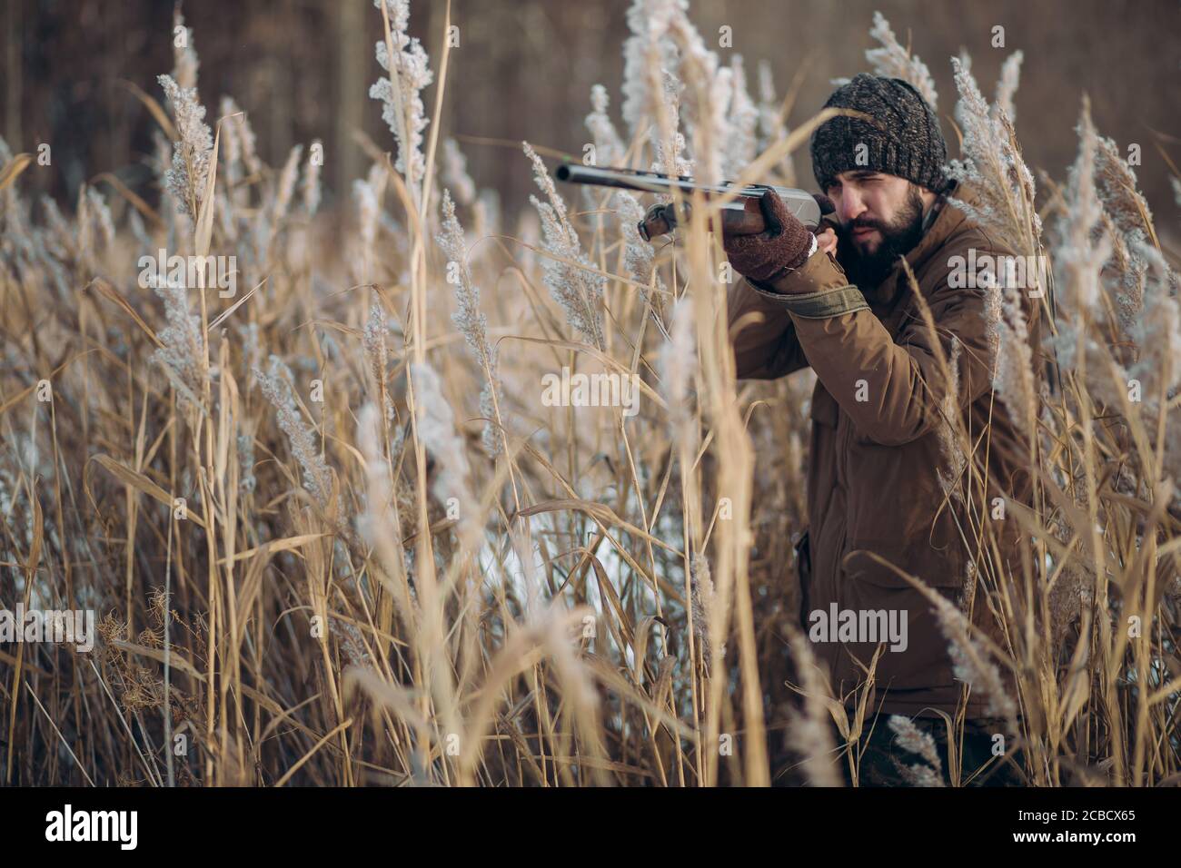 counter strike in real life. close up photo. copyspace.autumn hunting ...