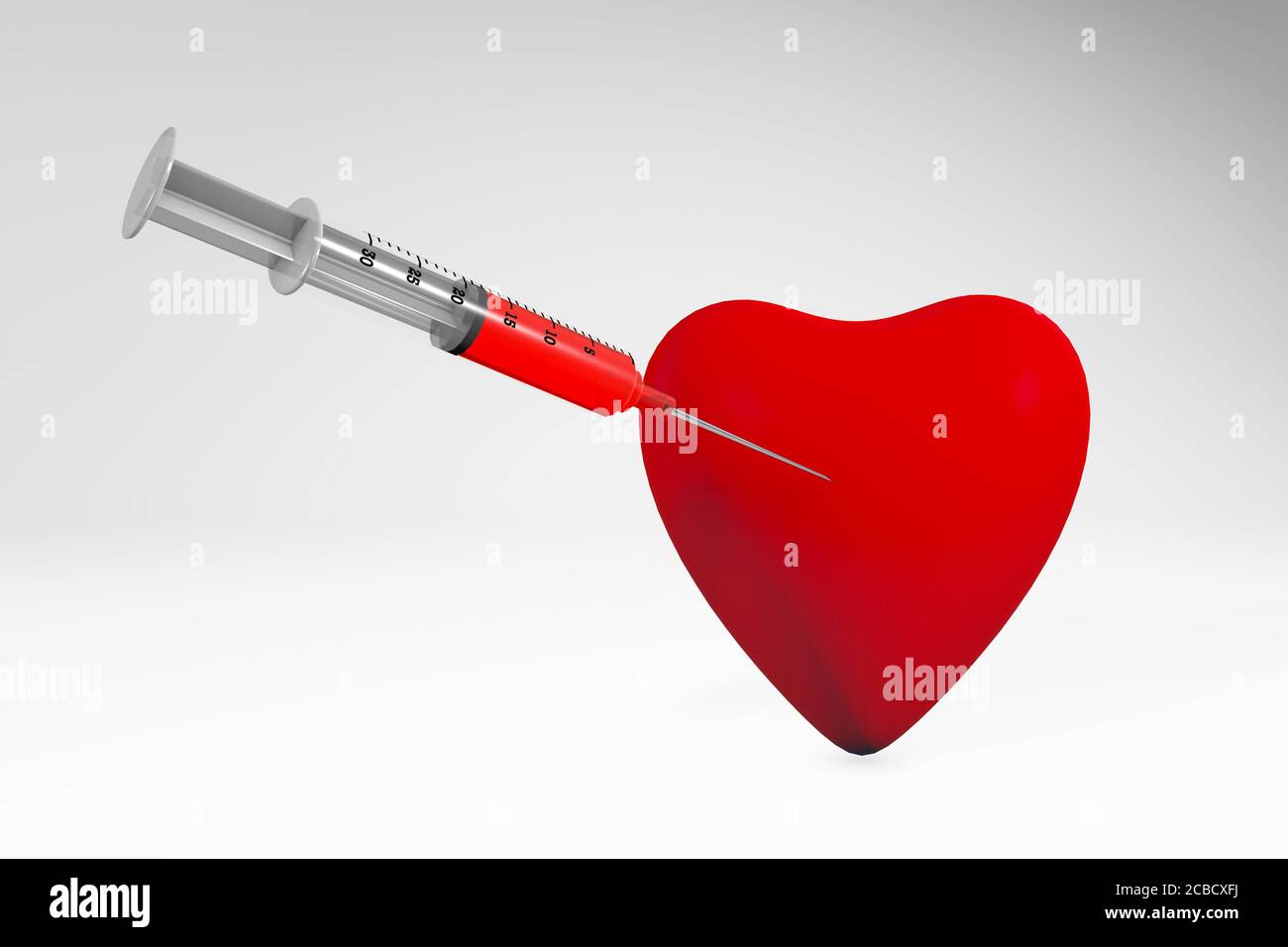 injecting a heart with a syringe 3d rendering isolated on white Stock ...