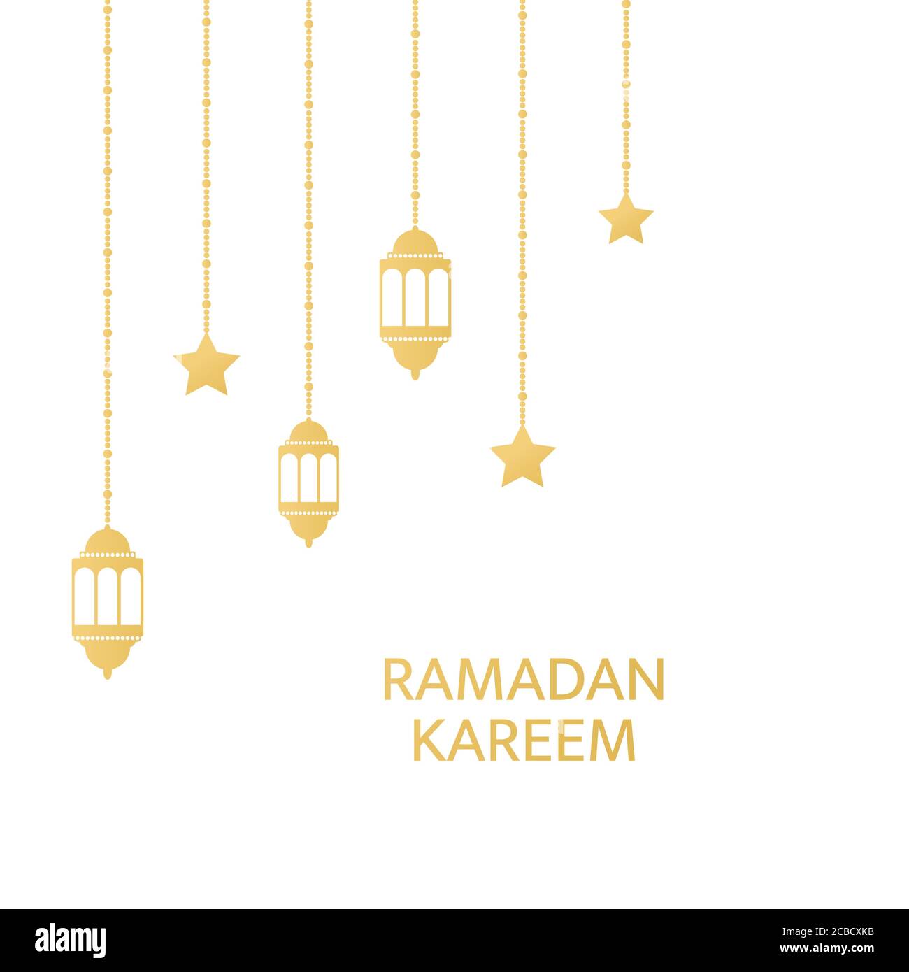 Ramadan Kareem greeting card frame. Golden fanoos, crescent and stars ...