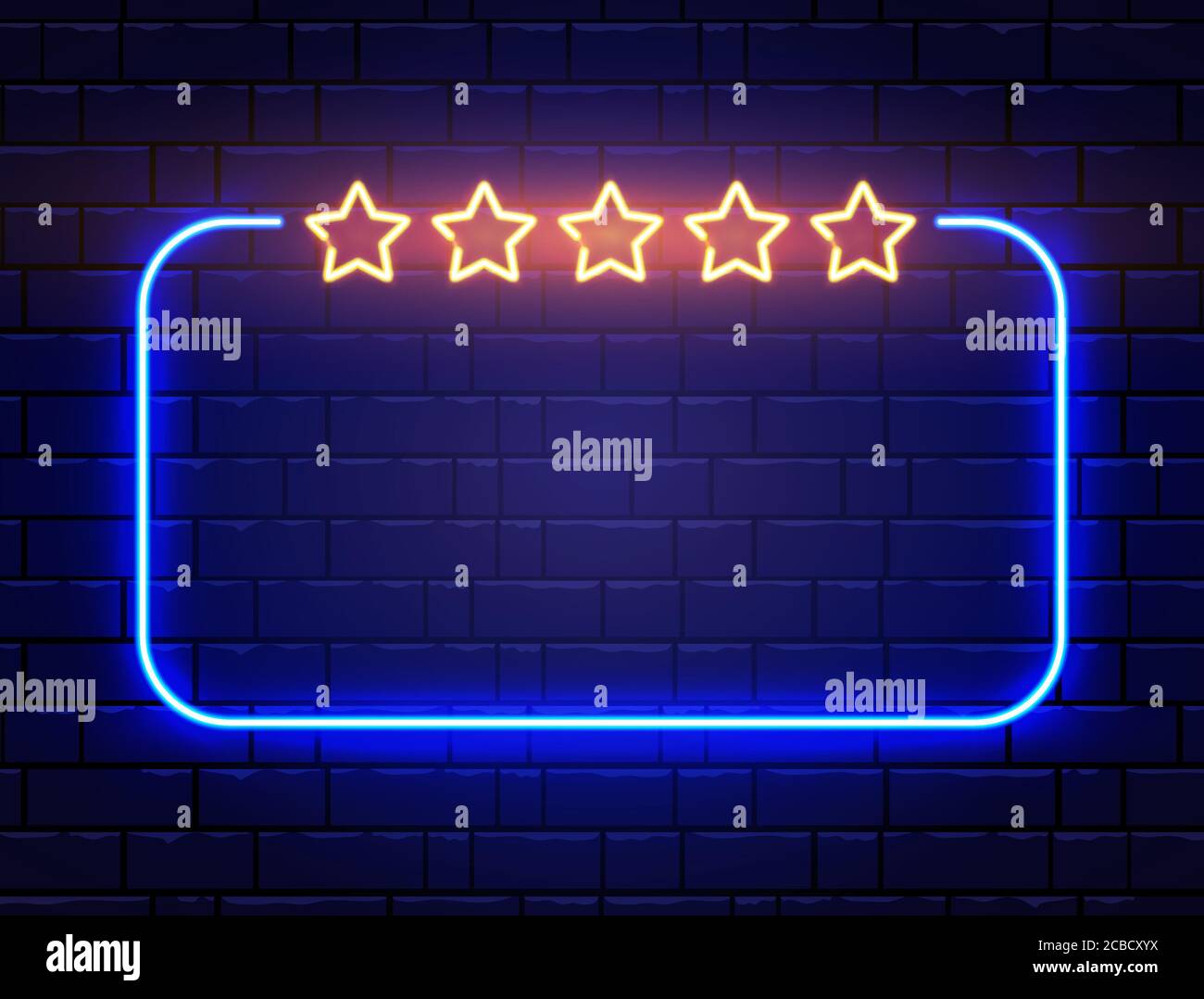 Neon quiz banner on brick wall. Realistic neon frame with five stars ...