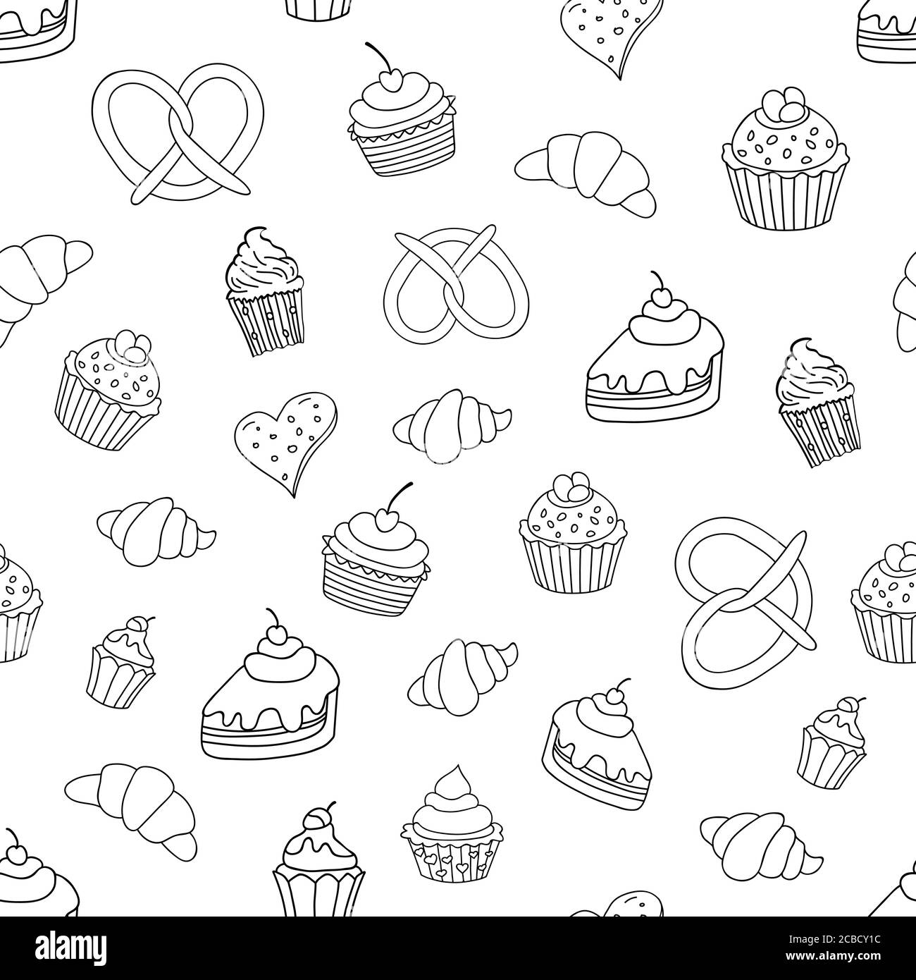 Seamless pattern with sweets, pies, cupcakes, ice cream and bakery ...