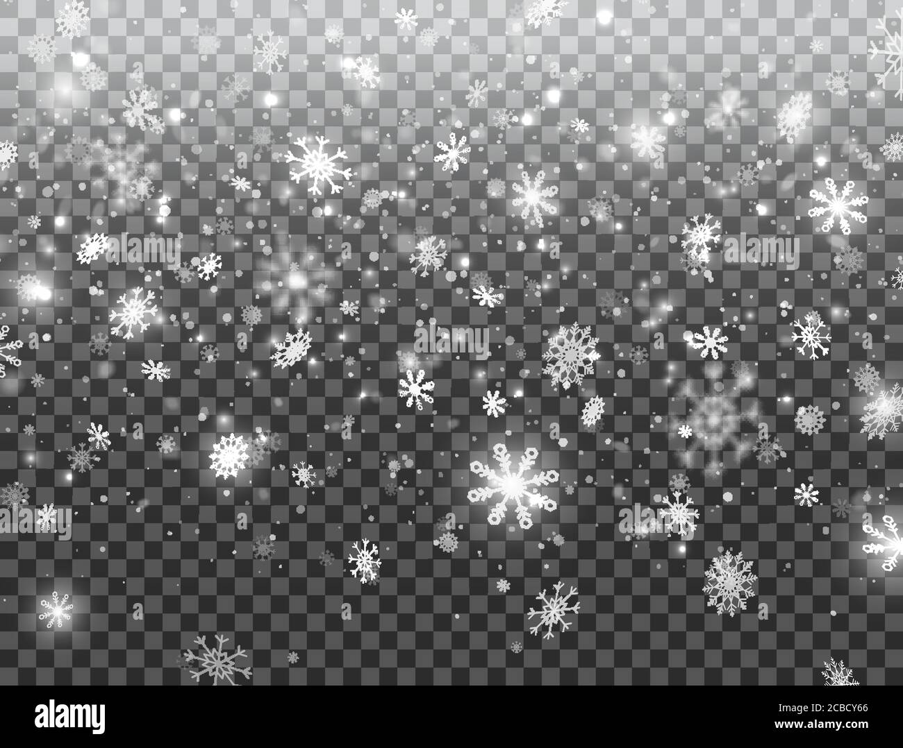Snowflakes falling on transparent background. Shiny glitter snowflakes ...