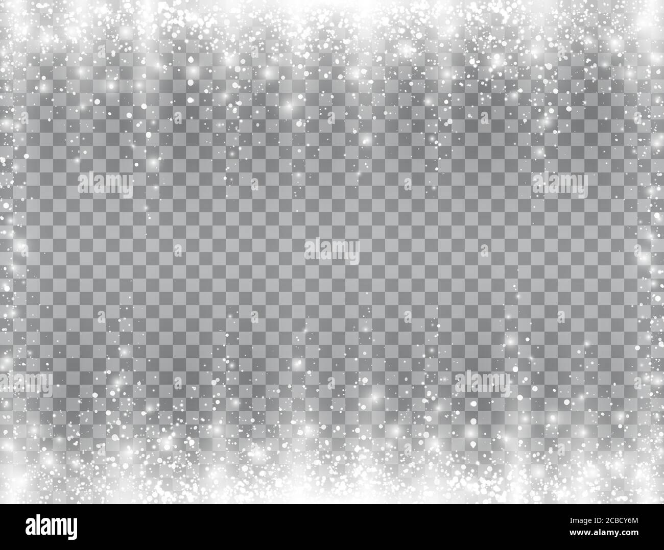 Snow falling frame. Bright magic Christmas design on transparent ...