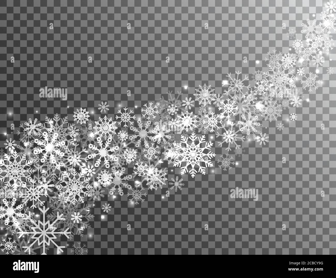 Snowflakes border in wave shape on transparent background. Glitter ...