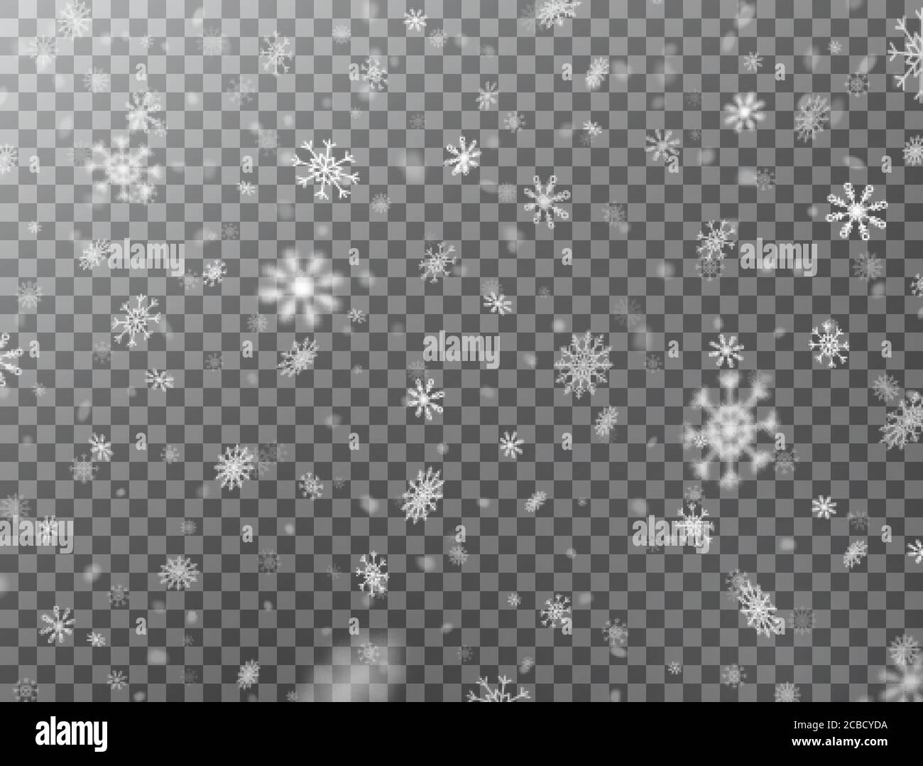 Realistic falling snowflakes isolated on transparent background. Shiny ...