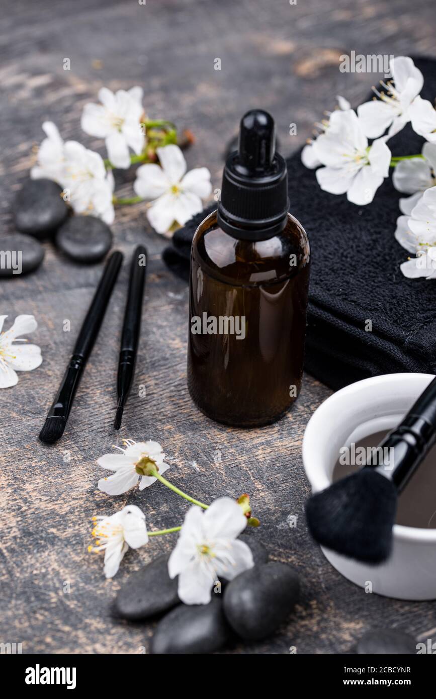 Set of black charcoal detox cosmetics Stock Photo - Alamy