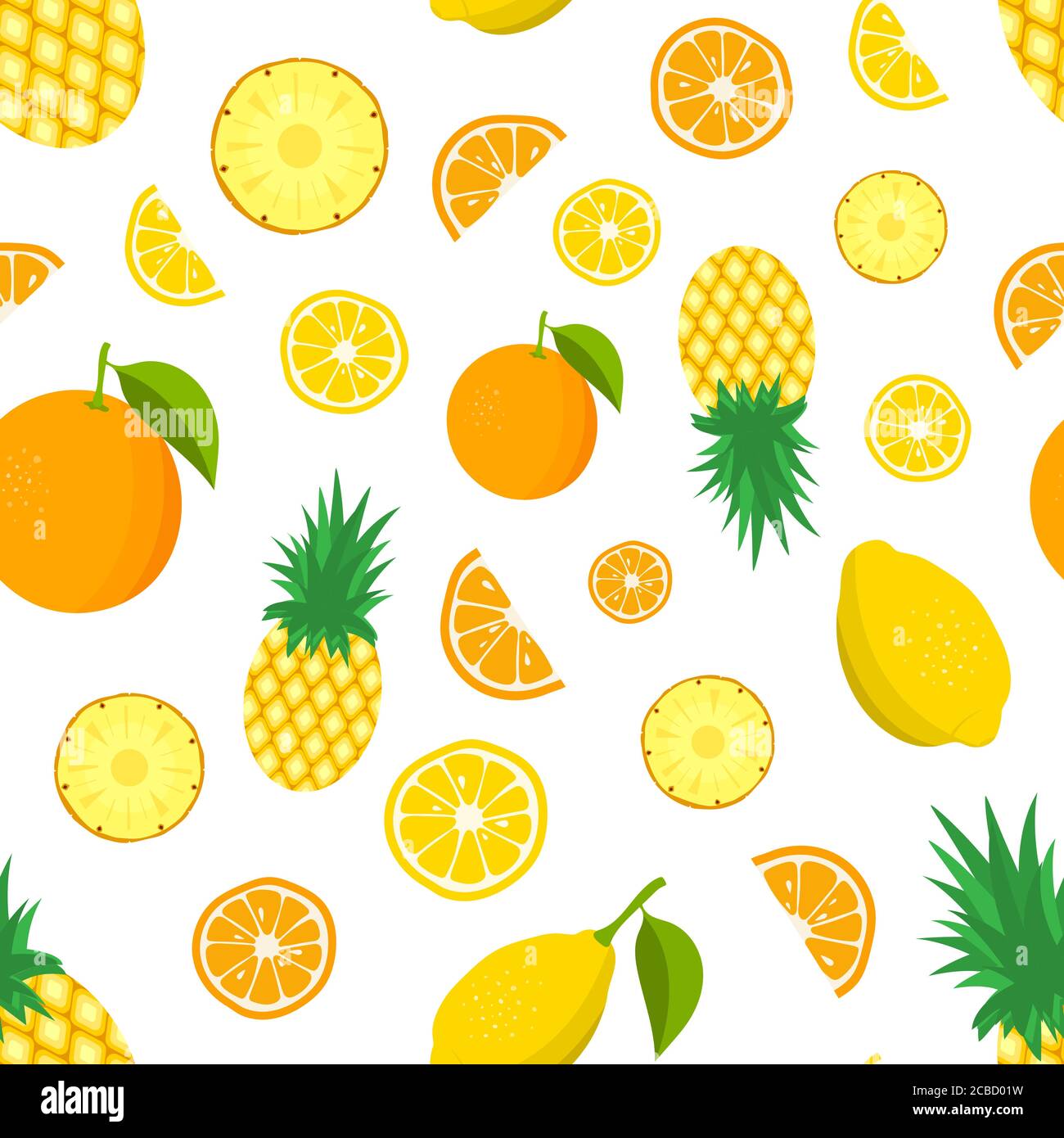 Tropic fruit pattern. Color background with lemon, pineapples oranges ...