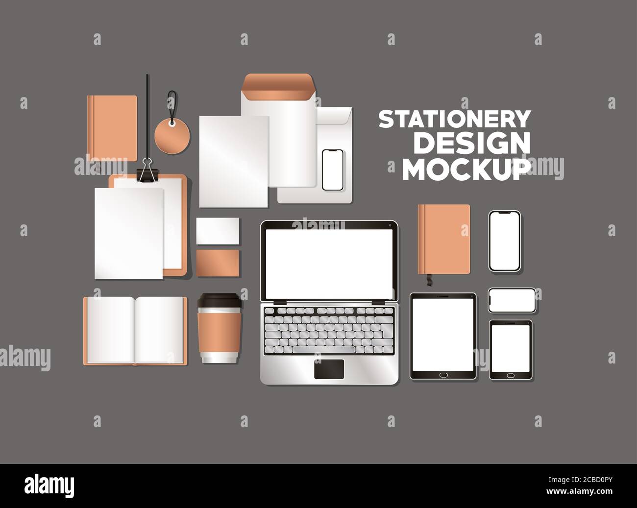 laptop and mockup set on gray background of corporate identity and ...