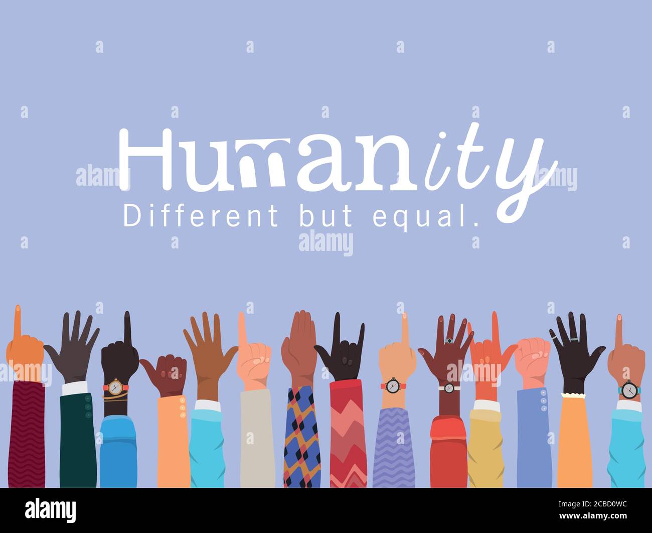 humanity different but equal and diversity hands up design, people ...