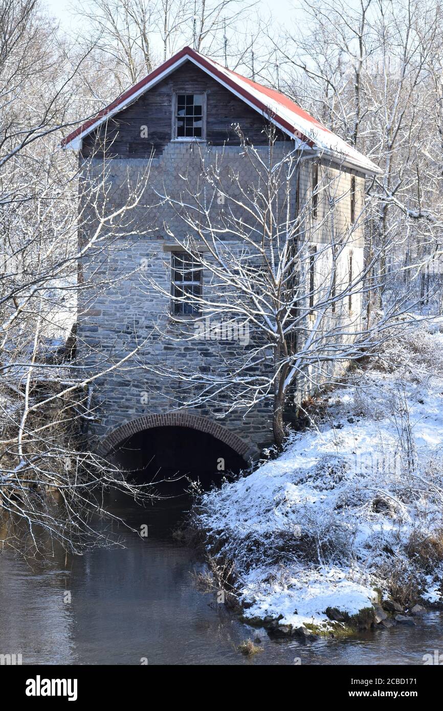 A Grist Mill (circa 1905) in the winter Stock Photo - Alamy