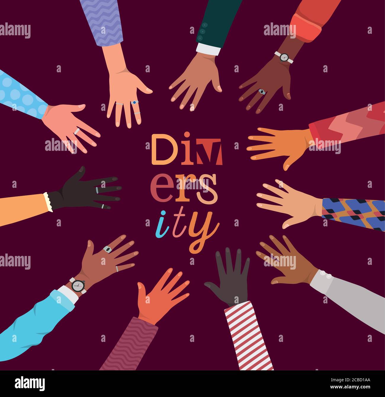 diversity of hands in circle shaped design, people multiethnic race and ...