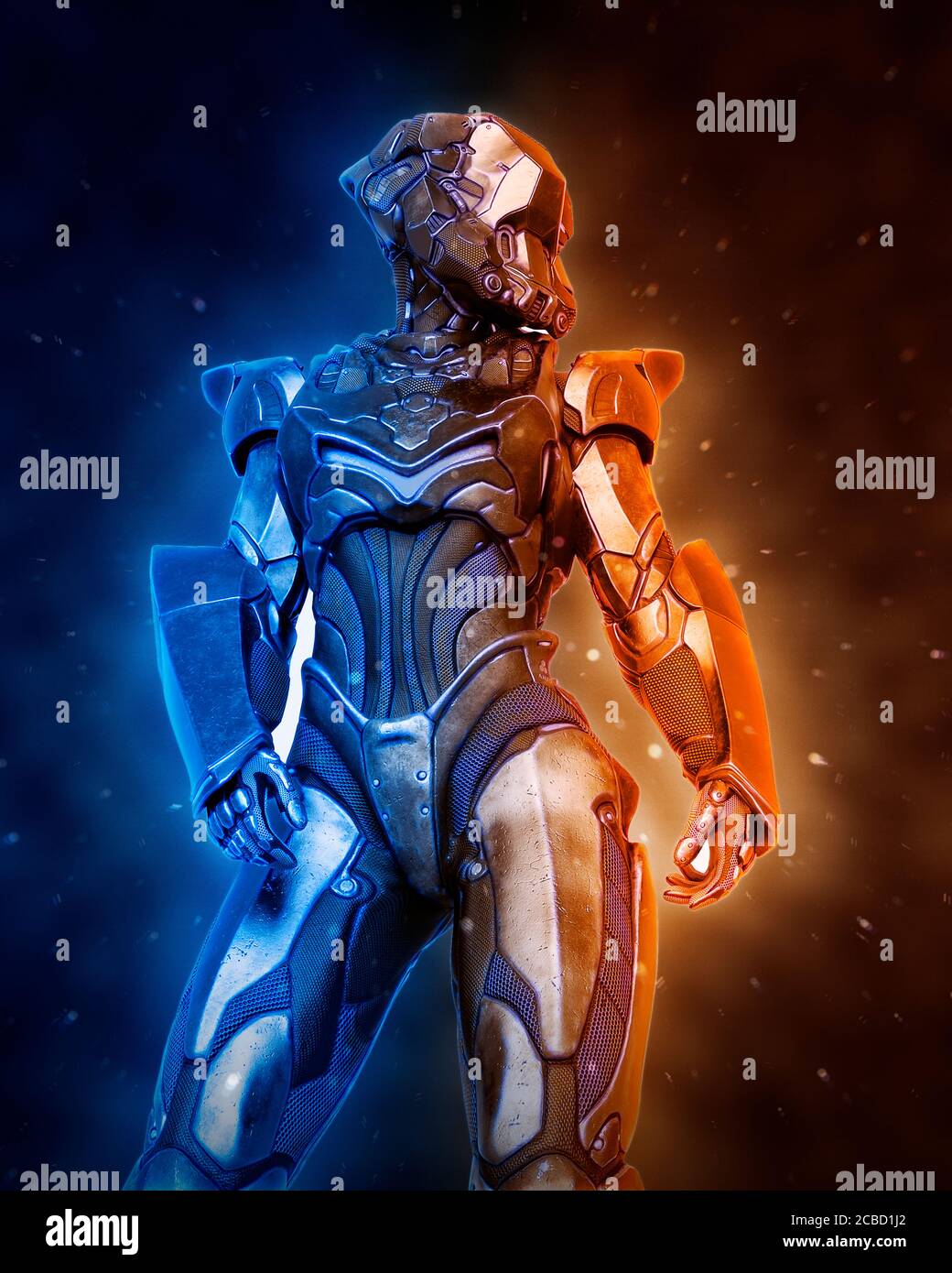 alien female soldier is doing a pin up pose in white background, 3d ...