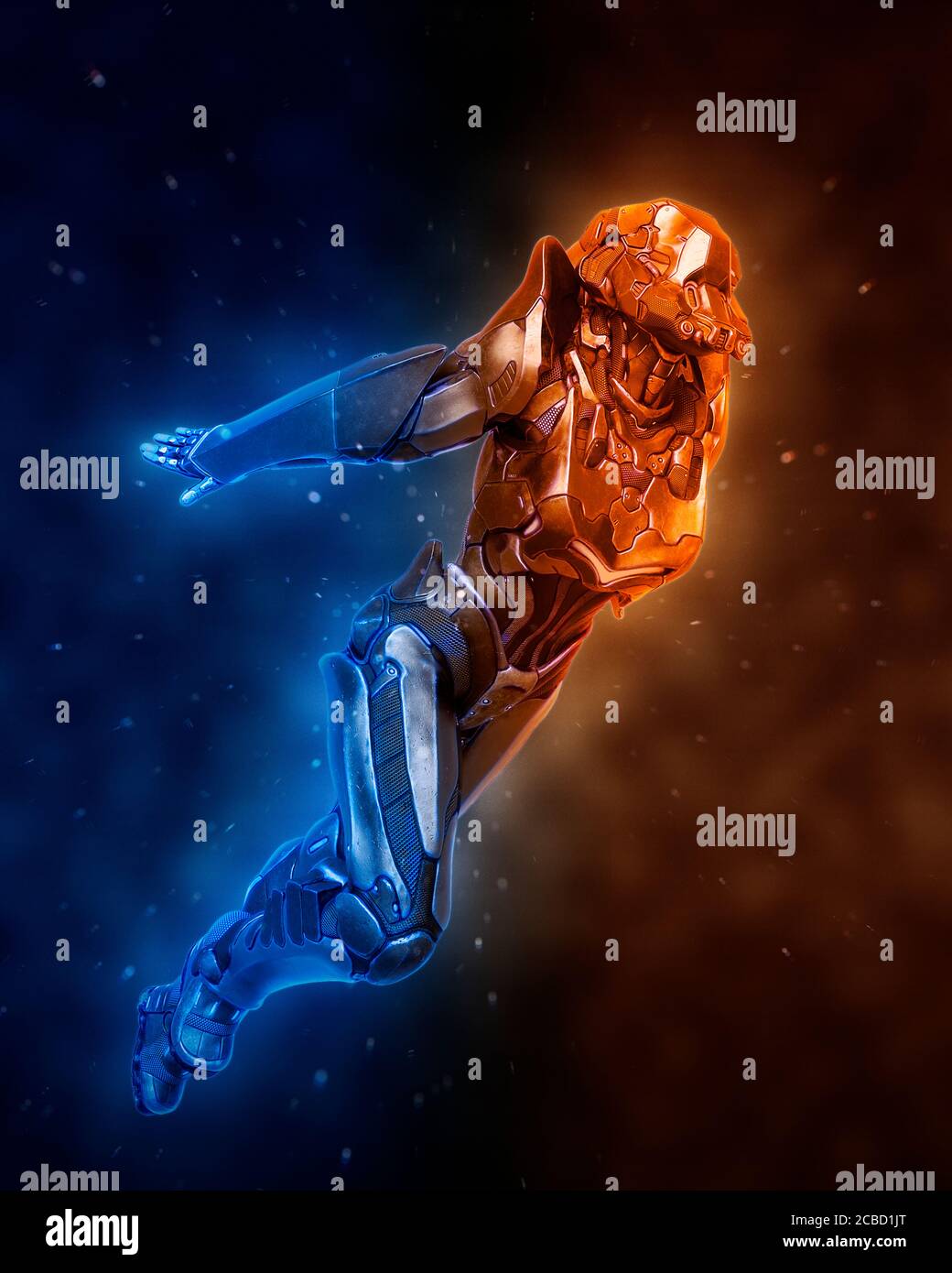 alien female soldier is taking off in white background, 3d illustration ...