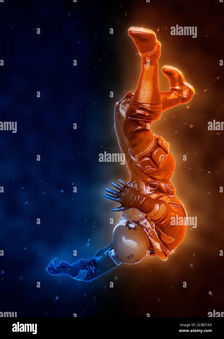 battle pilot is falling down up in white background, 3d illustration ...