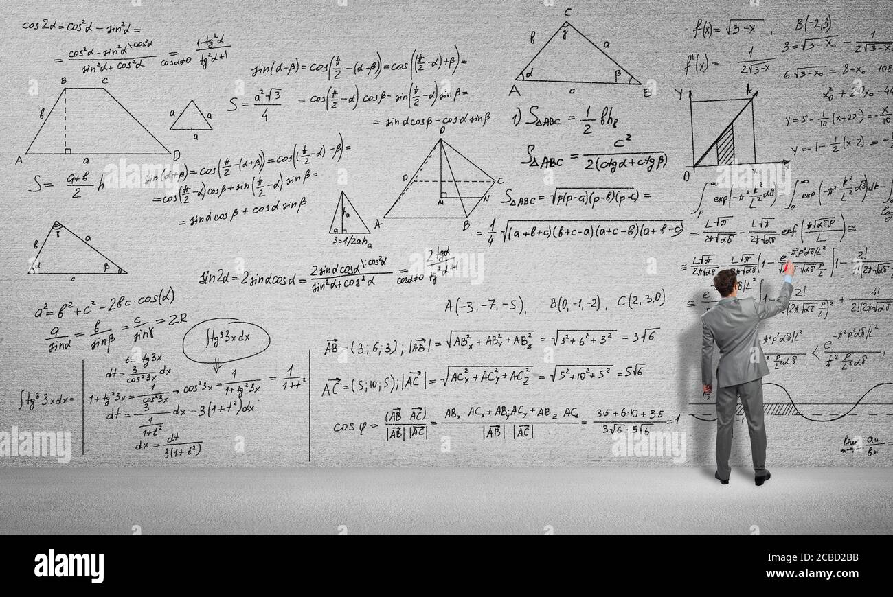 Man draw science formulas Stock Photo - Alamy