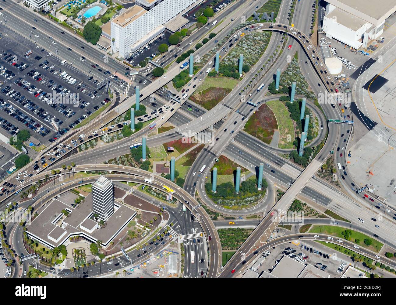 LAX Airport Gateway Pylon aerial view showing multiple road ...