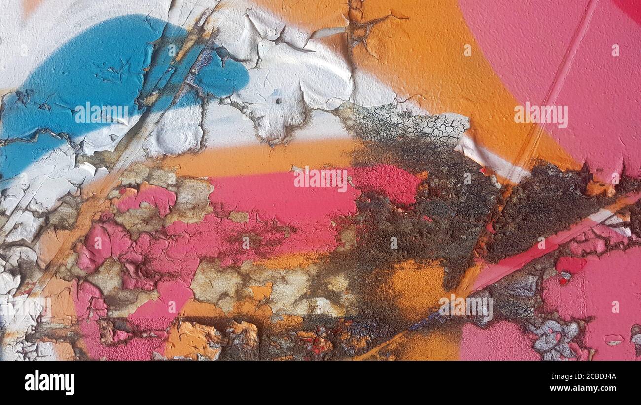 Old weathered paint that separated from rusty metal and peels off Stock ...