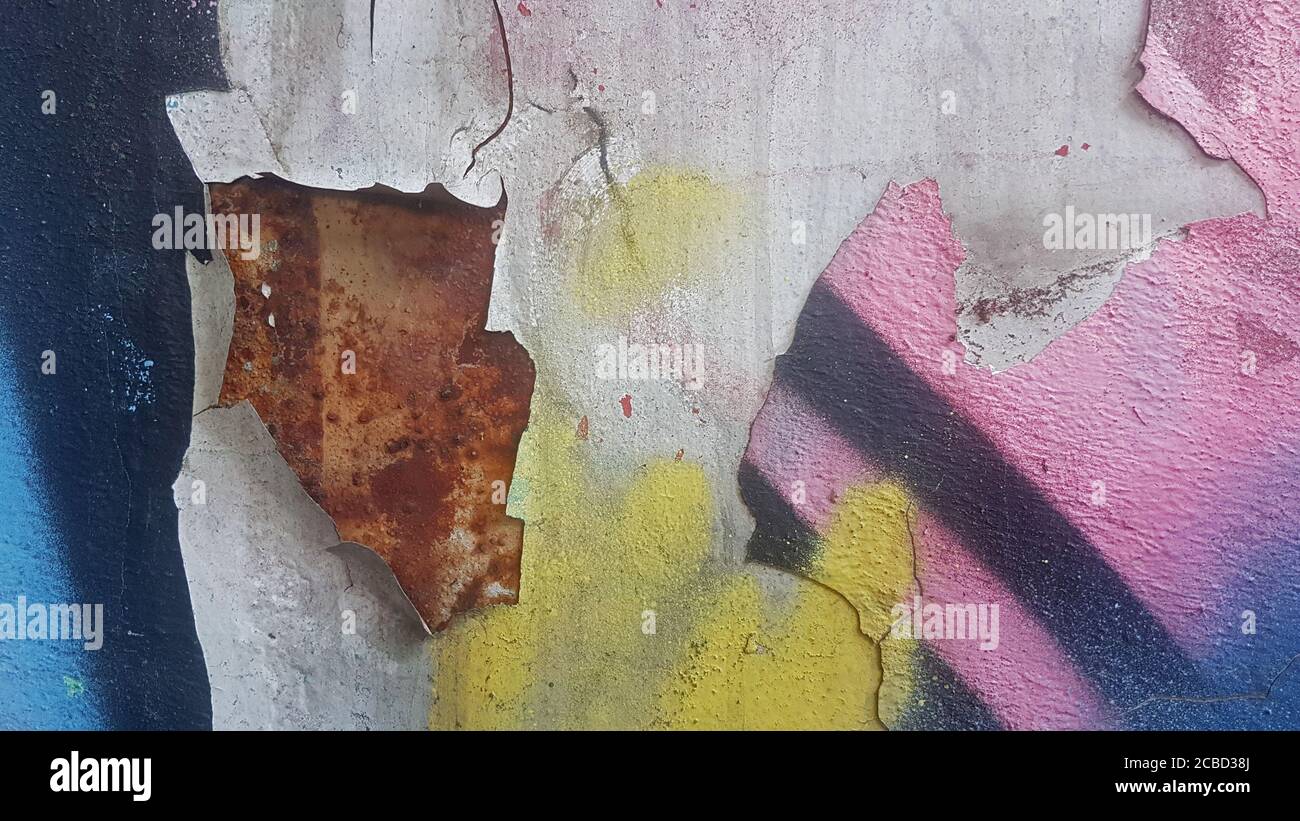Old weathered paint that separated from rusty metal and peels off Stock ...