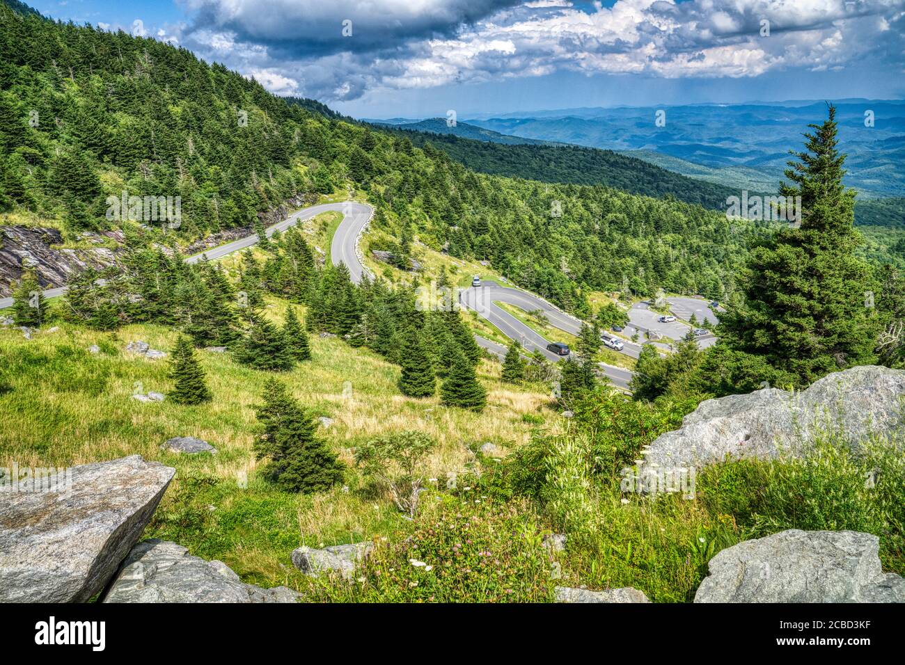 The switchback road leading to the top of Grandfather Mountain, North ...