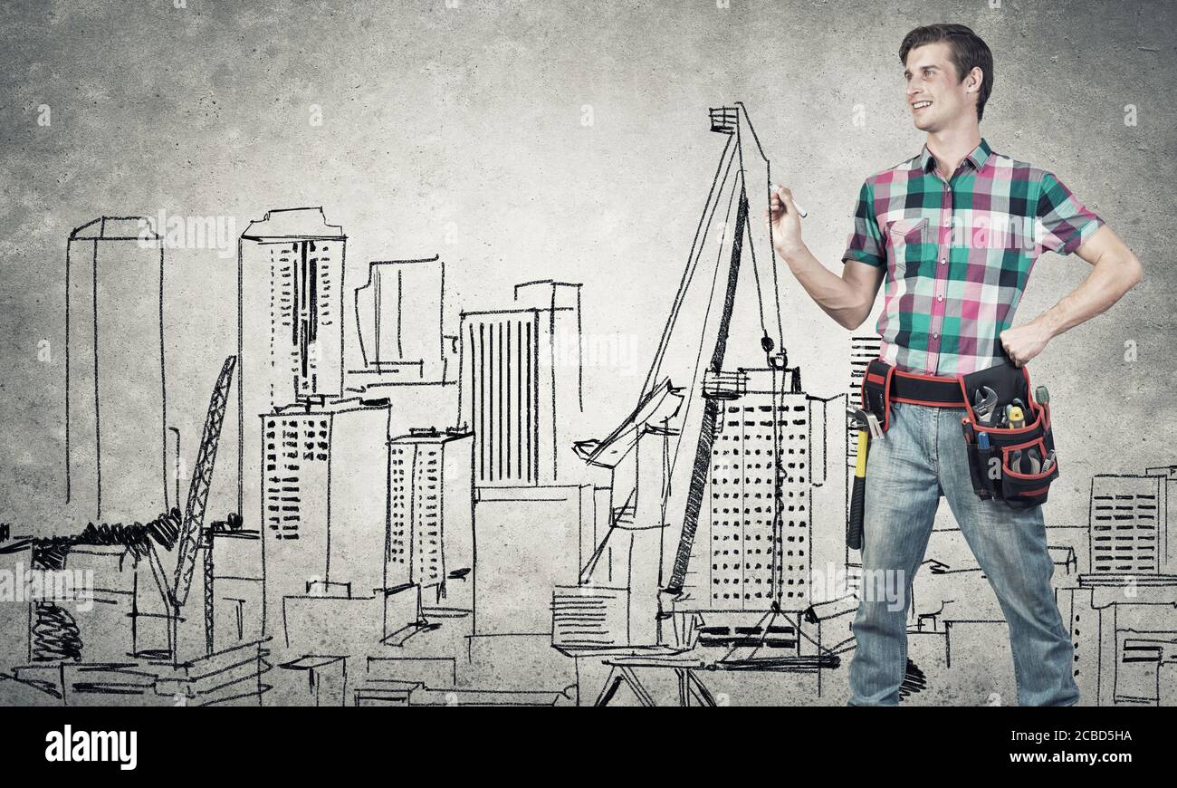 Guy engineer sketching his ideas Stock Photo - Alamy