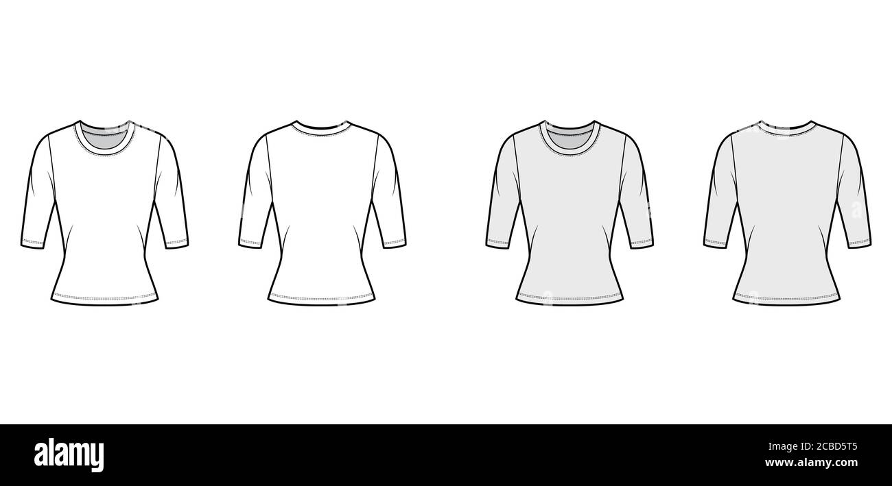 Crew neck jersey sweater technical fashion illustration with elbow ...