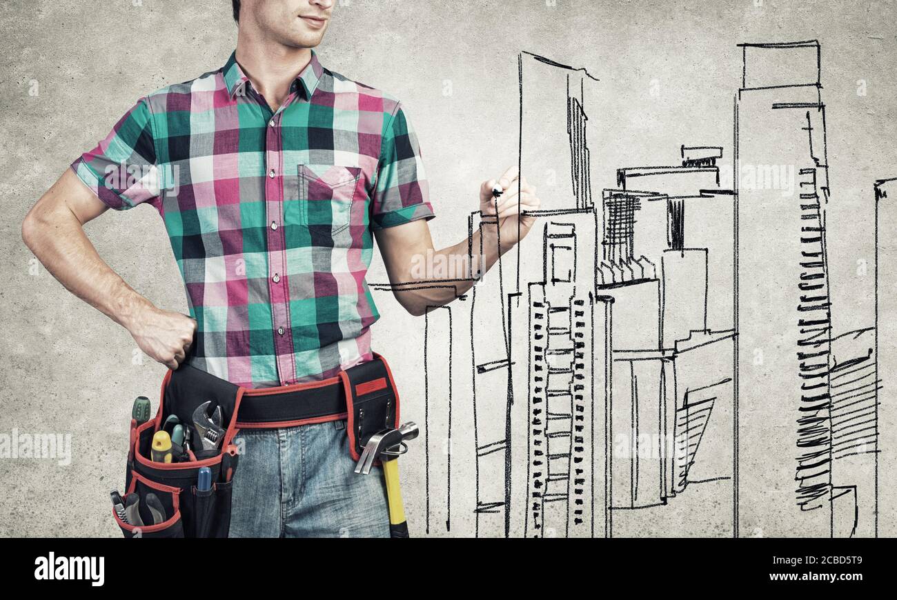 Guy engineer sketching his ideas Stock Photo - Alamy