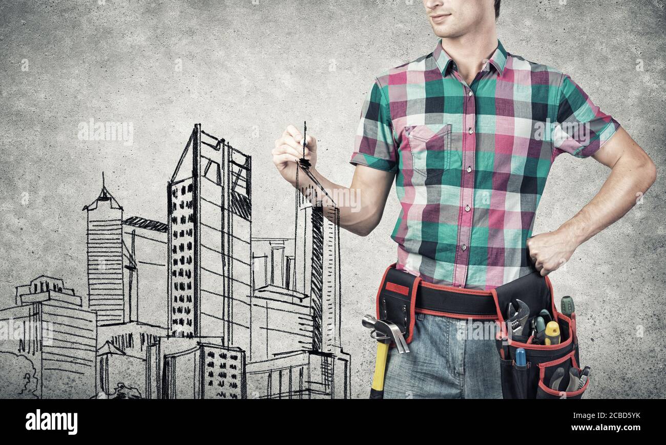 Guy engineer sketching his ideas Stock Photo - Alamy