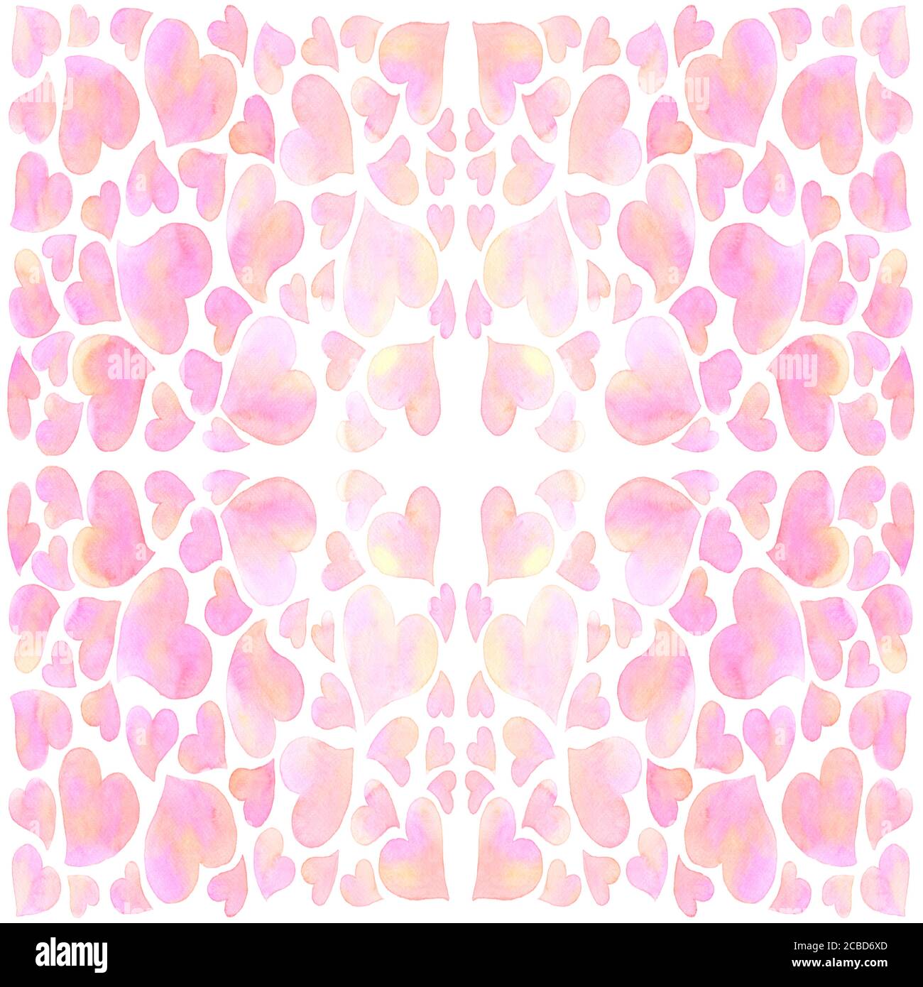 Romantic sweet charming pink hearts pattern background. Watercolor hand ...