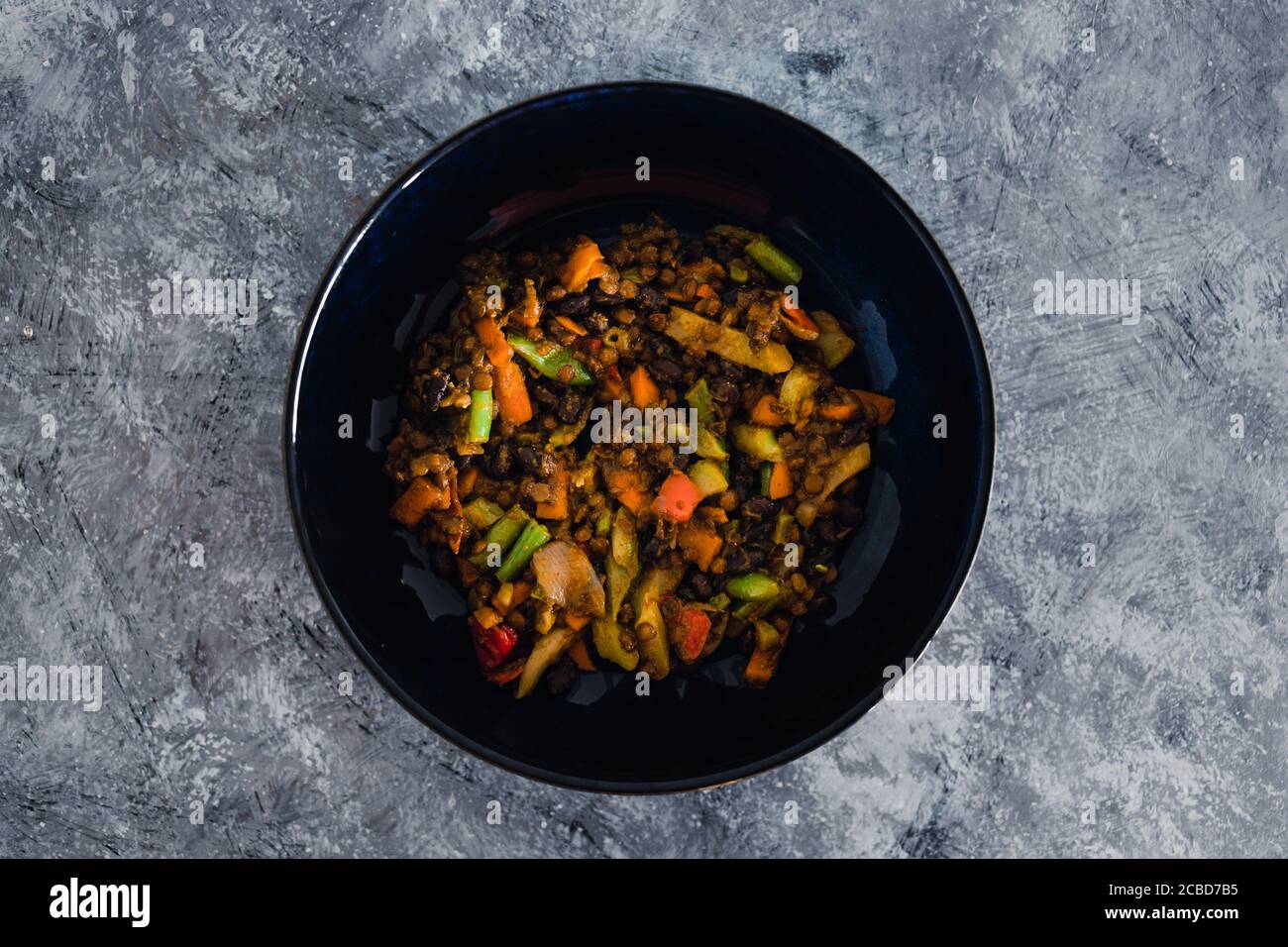 healthy plant-based food recipes concept, asian vegetables and lentils ...