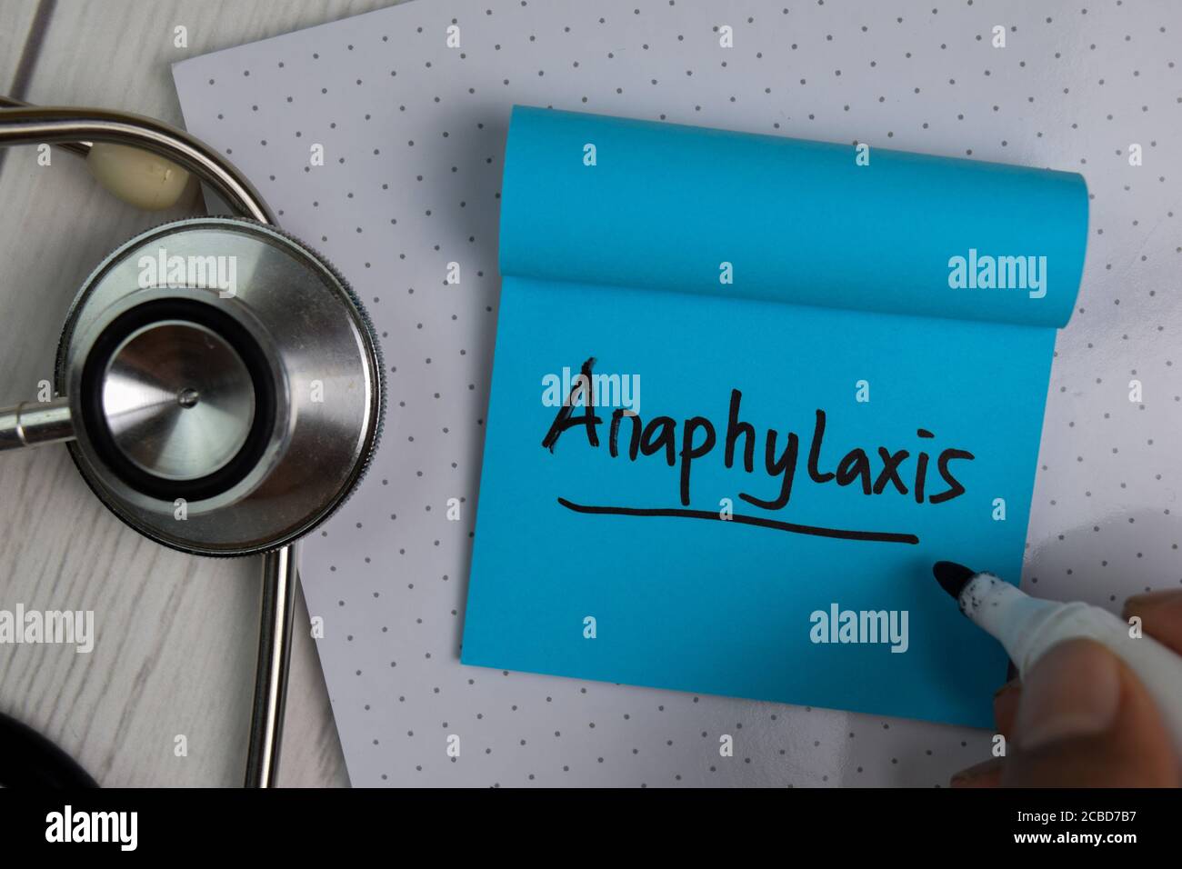 Anaphylaxis text on sticky notes with office desk. Healthcare/Medical ...