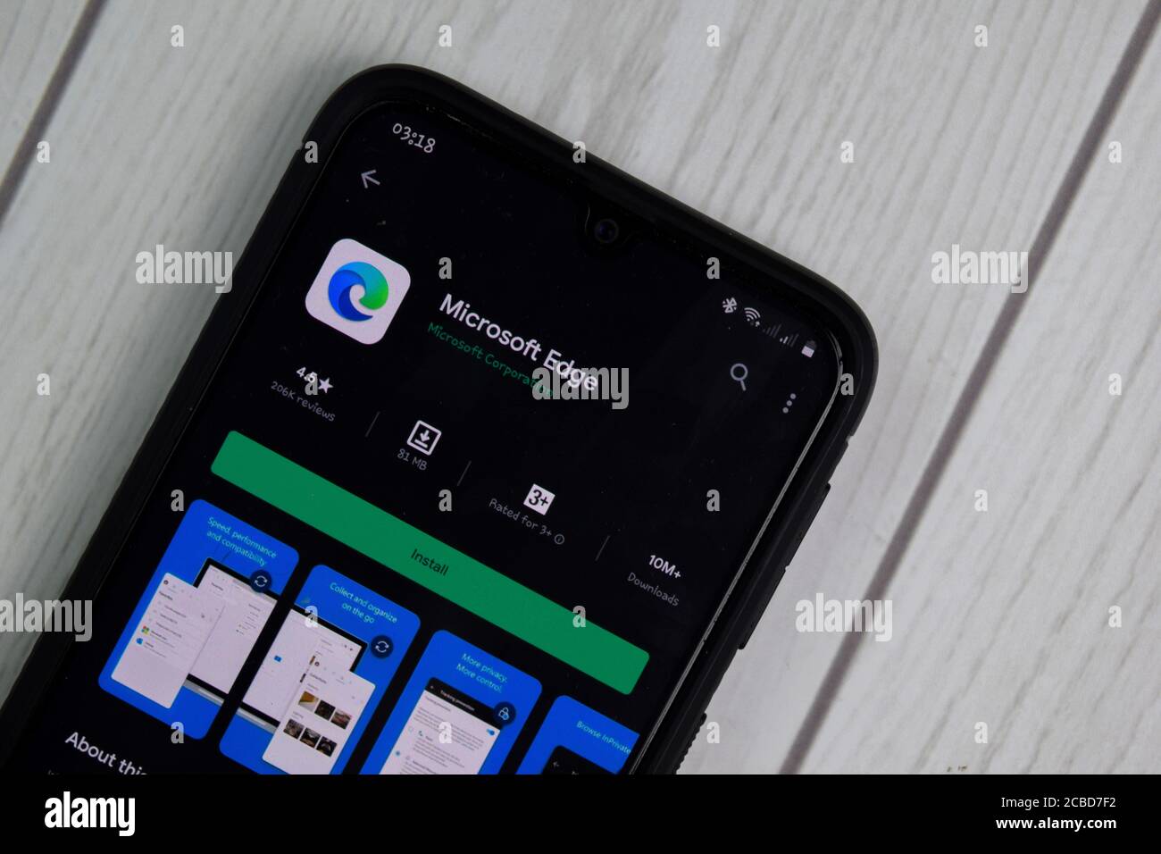 Microsoft Edge dev application on Smartphone screen. Edge is a freeware ...
