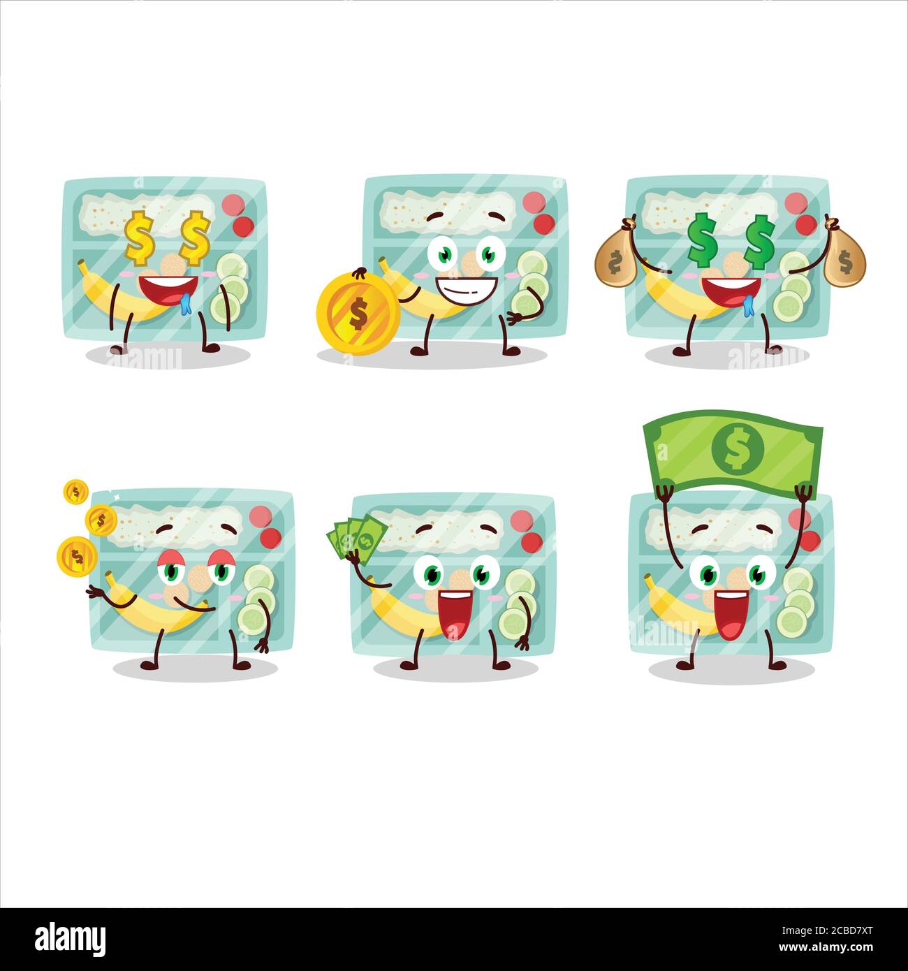 Lunch box cartoon character with cute emoticon bring money Stock Vector ...