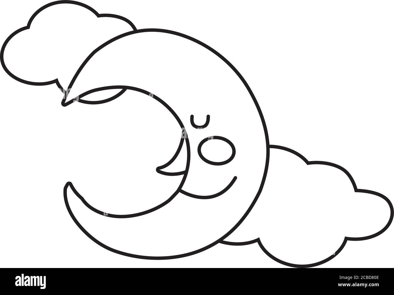 moon and clouds character line style icon vector illustration design ...