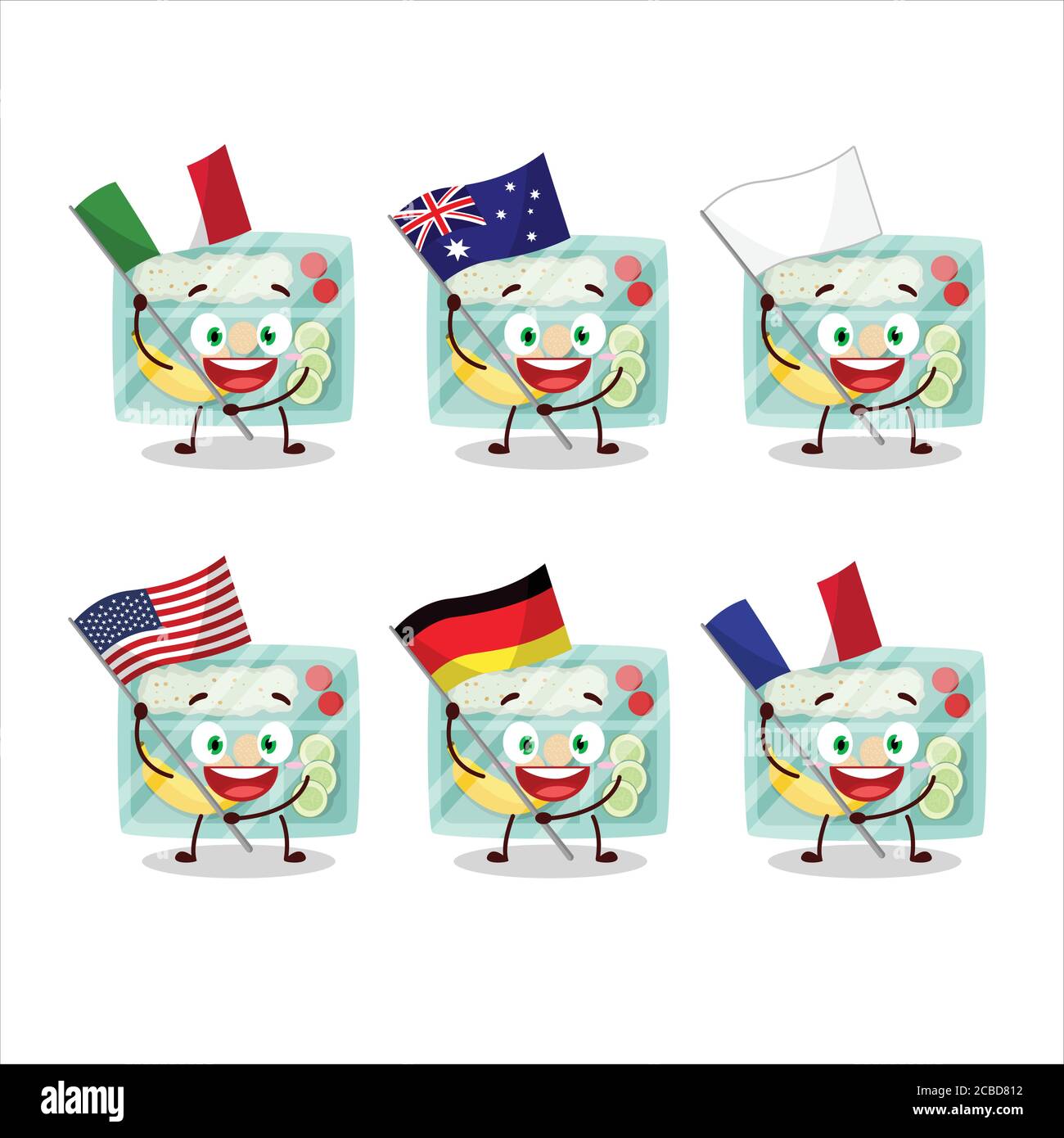 Lunch box cartoon character bring the flags of various countries Stock ...