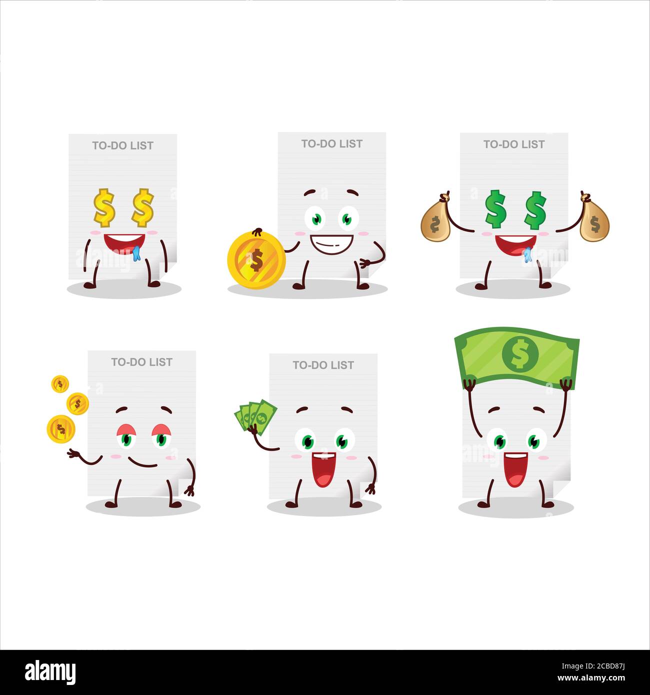 To-do list paper cartoon character with cute emoticon bring money Stock ...