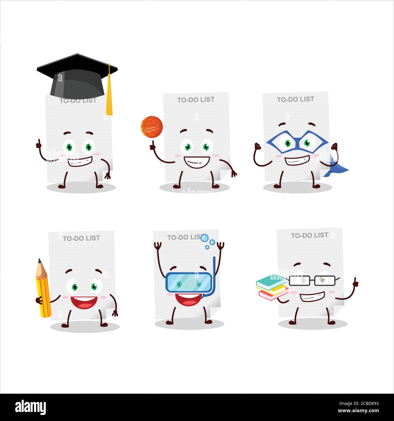School student of to-do list paper cartoon character with various ...